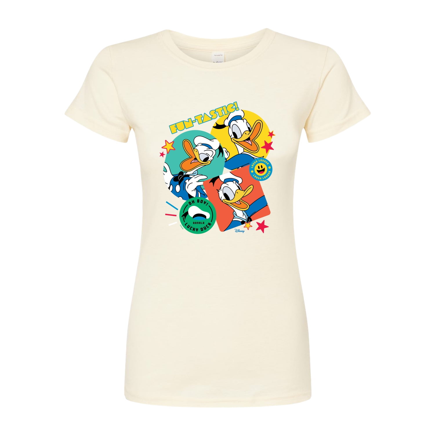 Disney - Donald Duck Sticker Look - Juniors Fitted Graphic T-Shirt ...