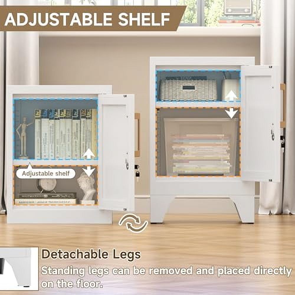 Metal NightStand Storage Cabinets with Lock and Adjustable Shelf,Metal ...