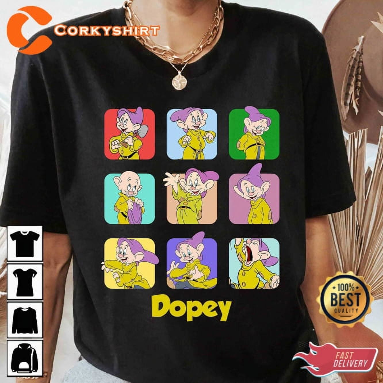 Disney Dopey Snow White And Seven Dwarfs Dopey Moods Cartoon T-shirt ...