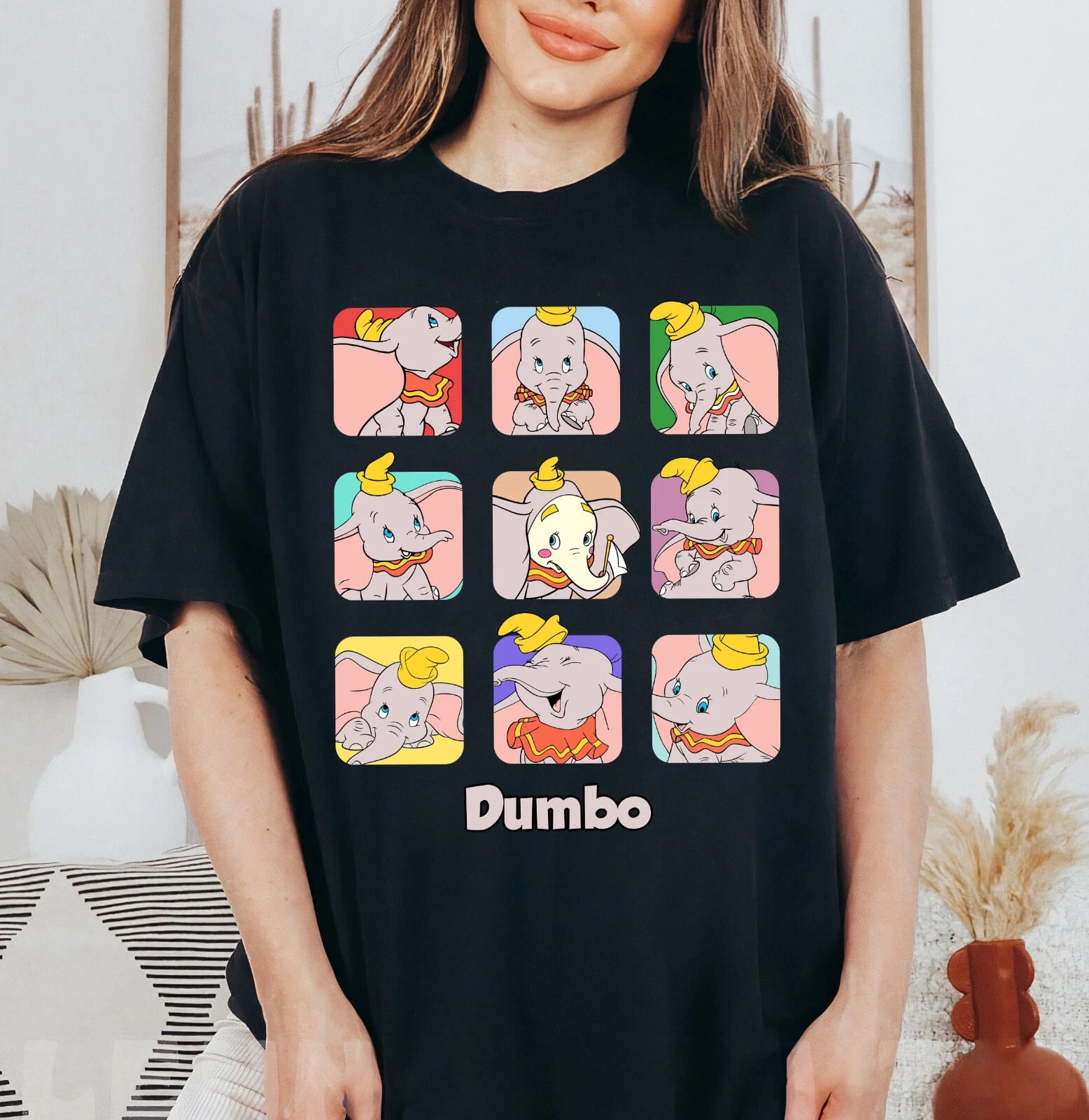 Disney Dumbo Moods Cute Elephant Multiple Face Emotional Grid T-shirt ...