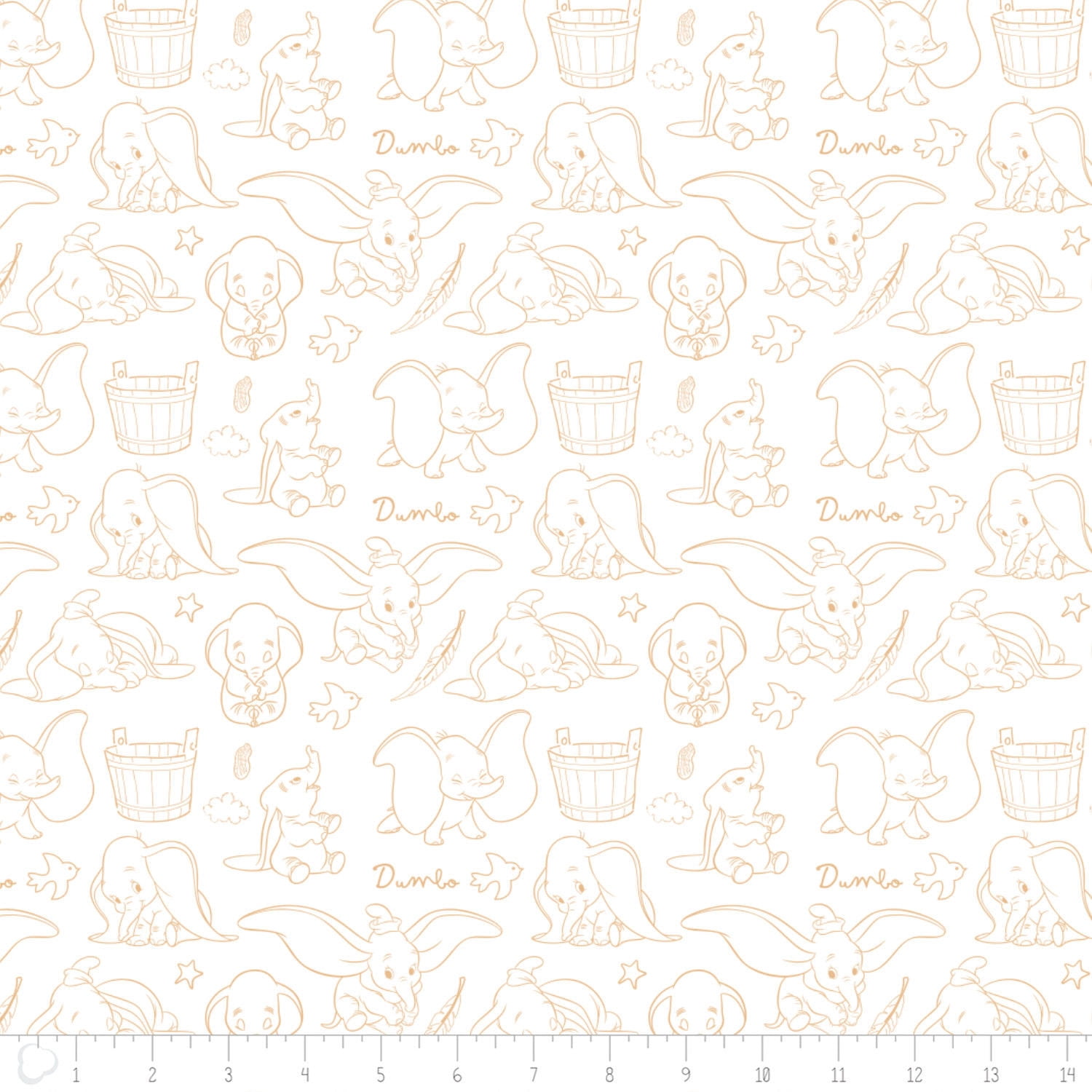 Disney Dumbo Outline in Dark Yellow 100% Cotton Fabric Sold by the Yard ...
