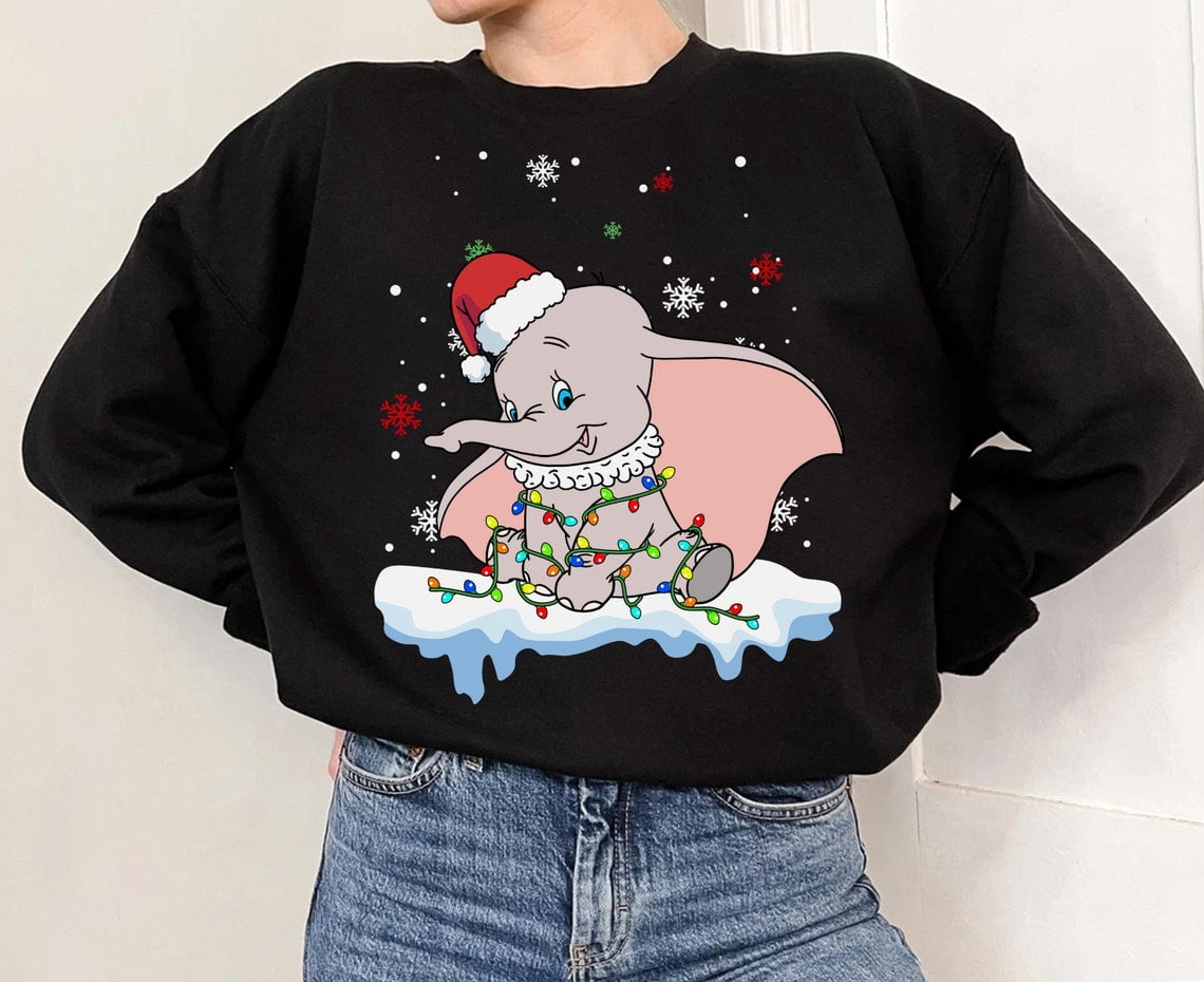 Disney Dumbo Santa Christmas Lights SweatShirt, Santa Dumbo Flying ...