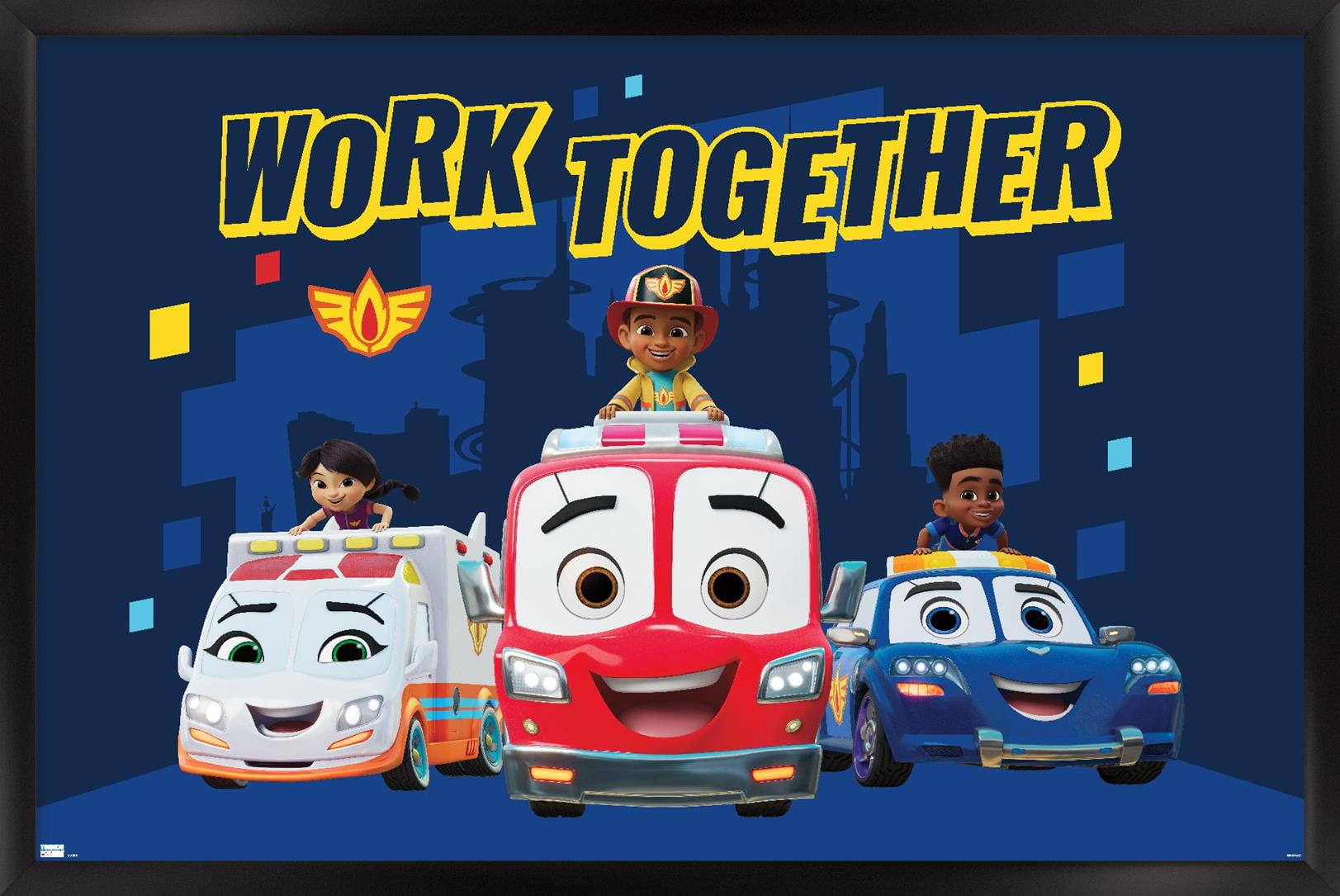 Disney Firebuds - Work Together Wall Poster, 22.375" x 34" Framed ...