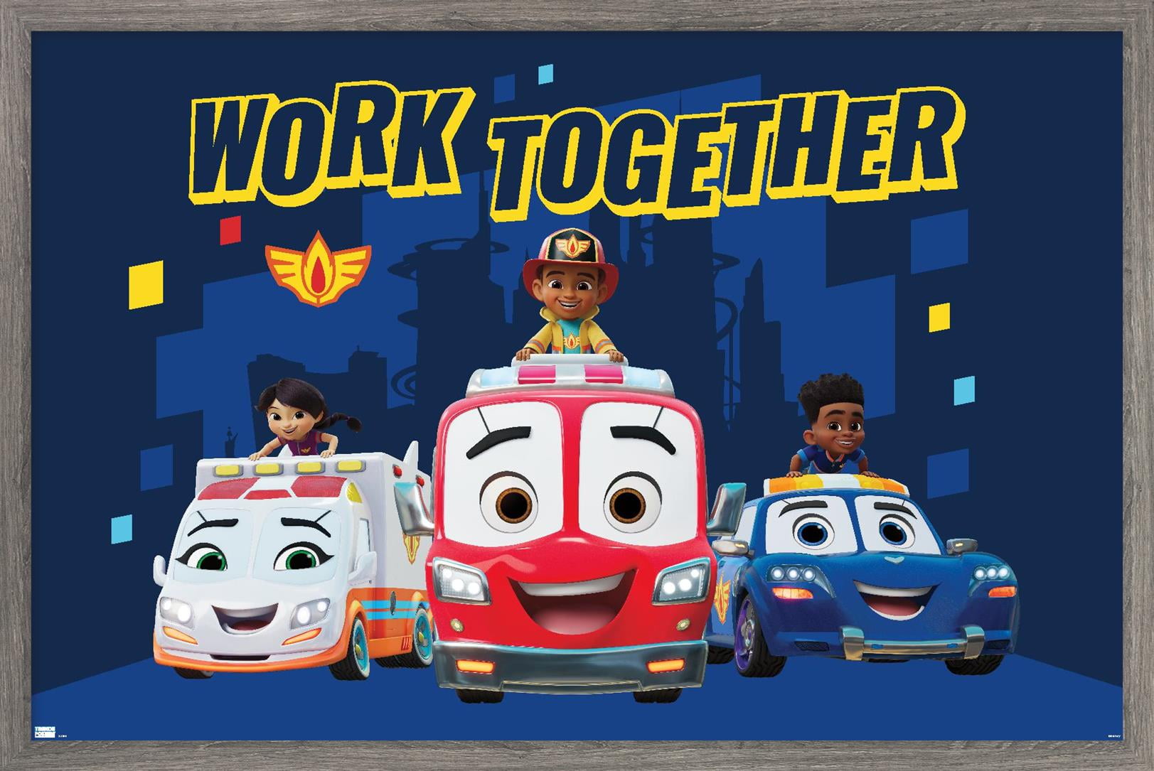 Disney Firebuds - Work Together Wall Poster, 22.375" x 34" Framed ...
