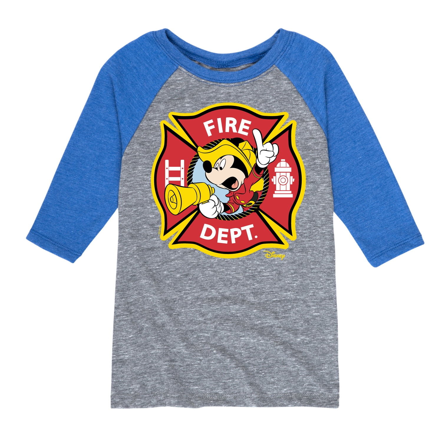 Disney - Firefighter Mickey - Fire Dept. Alarm - Toddler & Youth Raglan ...