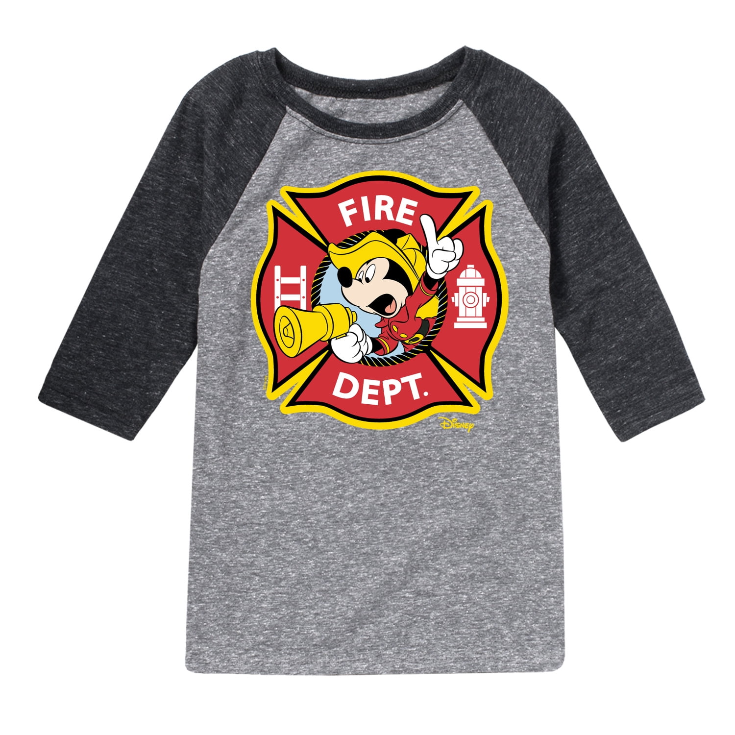 Disney - Firefighter Mickey - Fire Dept. Alarm - Toddler & Youth Raglan ...