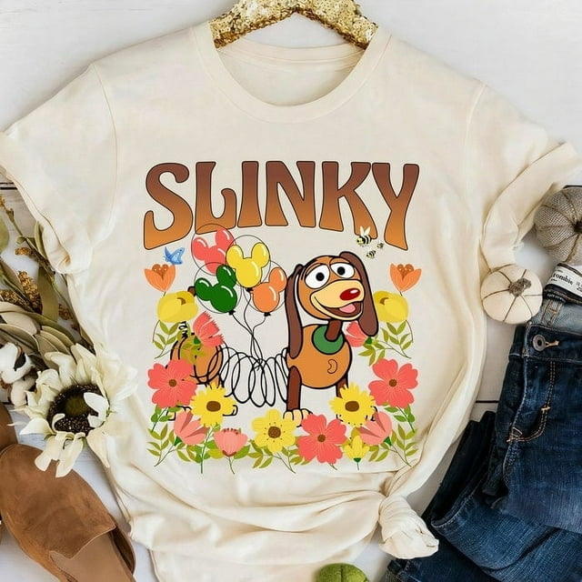 Disney Floral Slinky Dog Retro 90s Style T-Shirt, Disney Slinky Toy ...