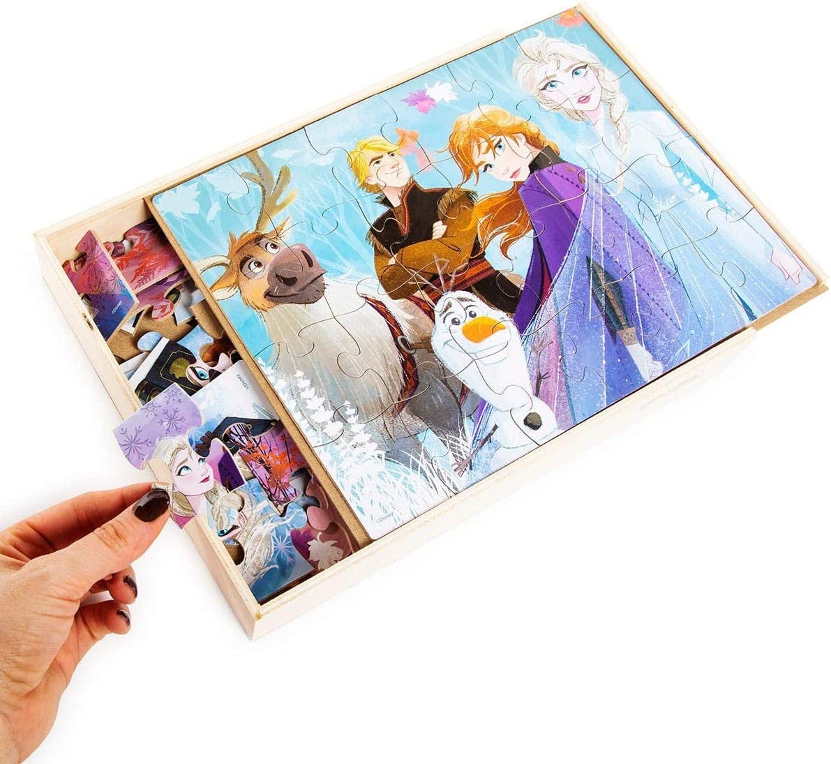 Disney Frozen 2 5 Wood Jigsaw Puzzles in Wood Storage Box - Walmart.com