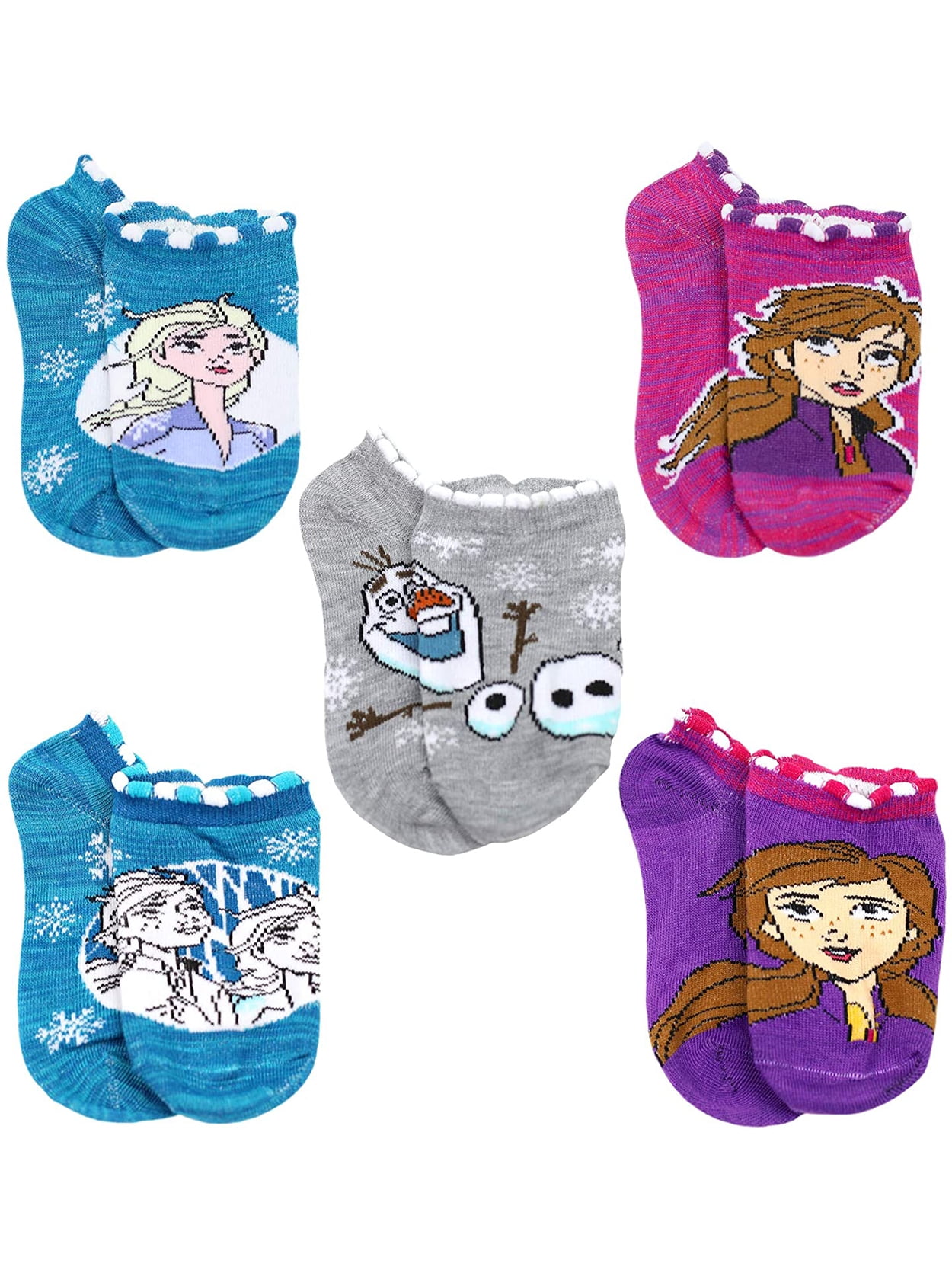 Disney Frozen 2 Elsa Anna Girls Female Toddler 5 Pack No Show Socks Set ...