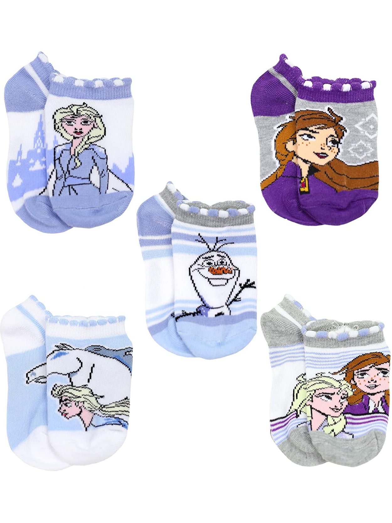 Disney Frozen 2 Elsa Anna Girls Toddler 5 Pack No-Show Socks Set ...