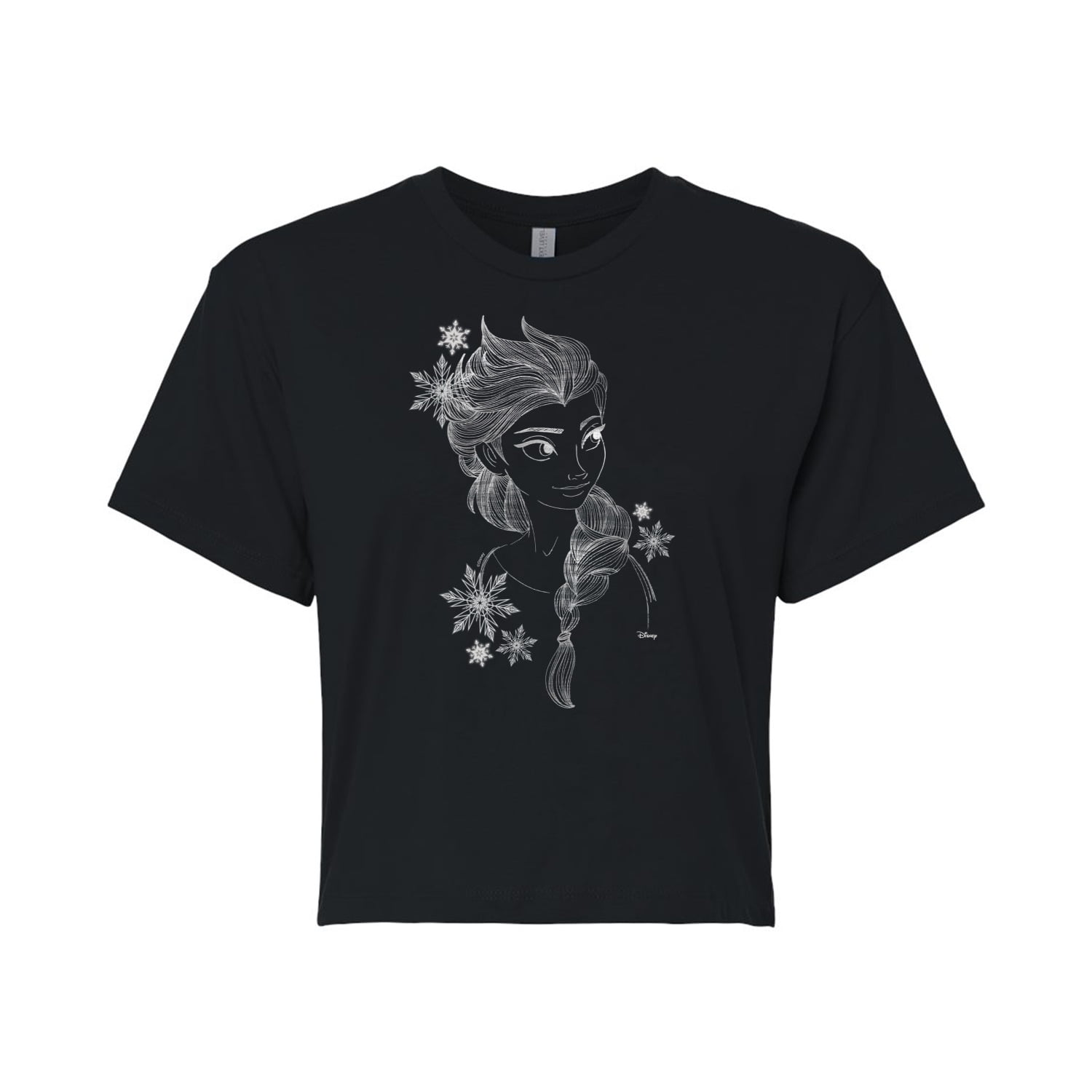 Disney Frozen 2 - Elsa Outline Sketch - Juniors Cropped Cotton Blend T ...