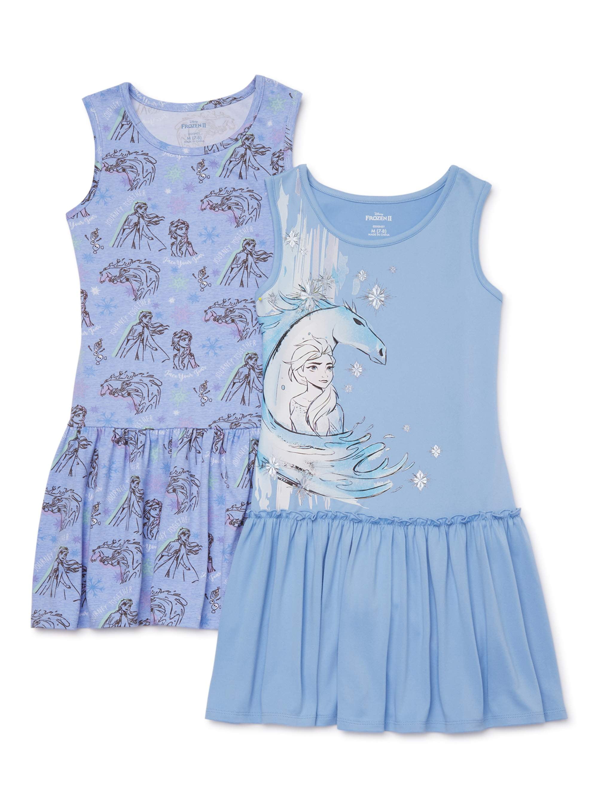 Disney Frozen 2 Exclusive Elsa Girls Drop Waist Dress, 2-Pack, Sizes 4 ...