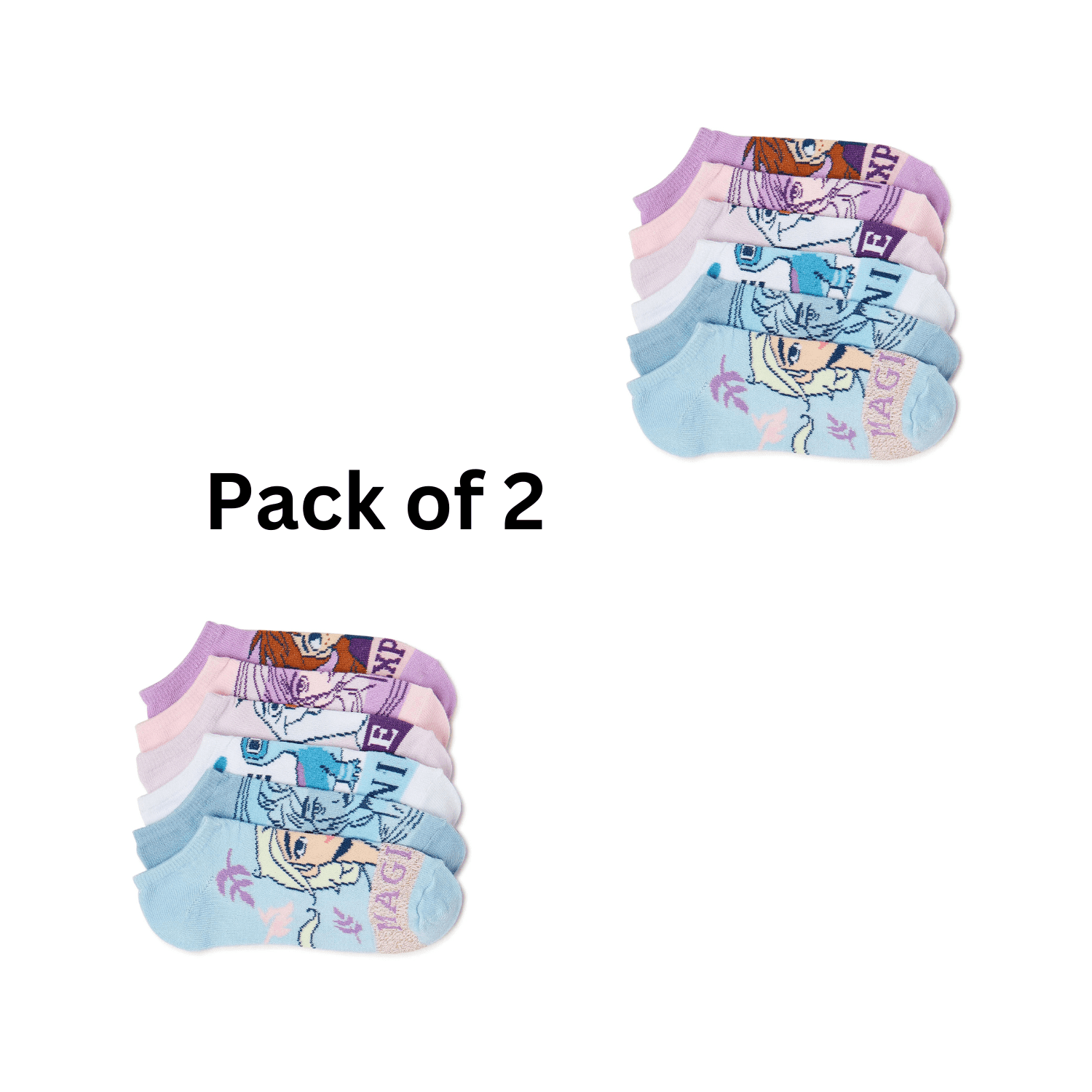 Disney Frozen 2 Girls Socks, No-Show Socks, 6-Pack, Large (Pack of 2 ...