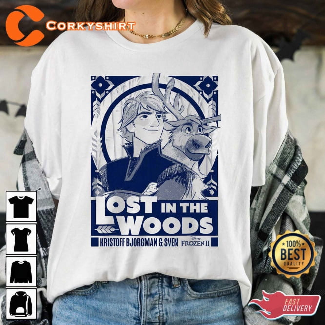 Disney Frozen 2 Kristoff Sven Lost In The Woods Poster Designed T-shirt ...