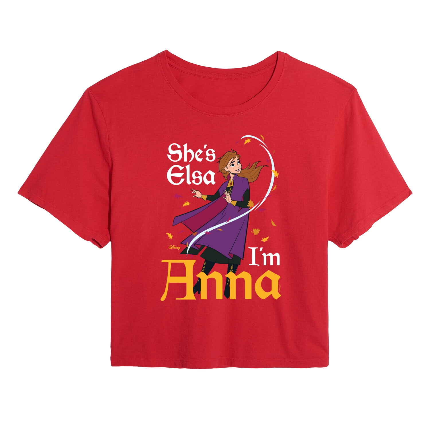 Disney Frozen 2 - She's Elsa, I'm Anna - Juniors Cropped Cotton Blend T ...
