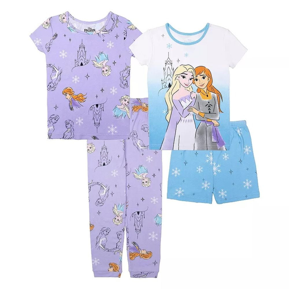 Disney Frozen Anna And Elsa Sisters Girl's 4-Piece Character Pajama Set ...
