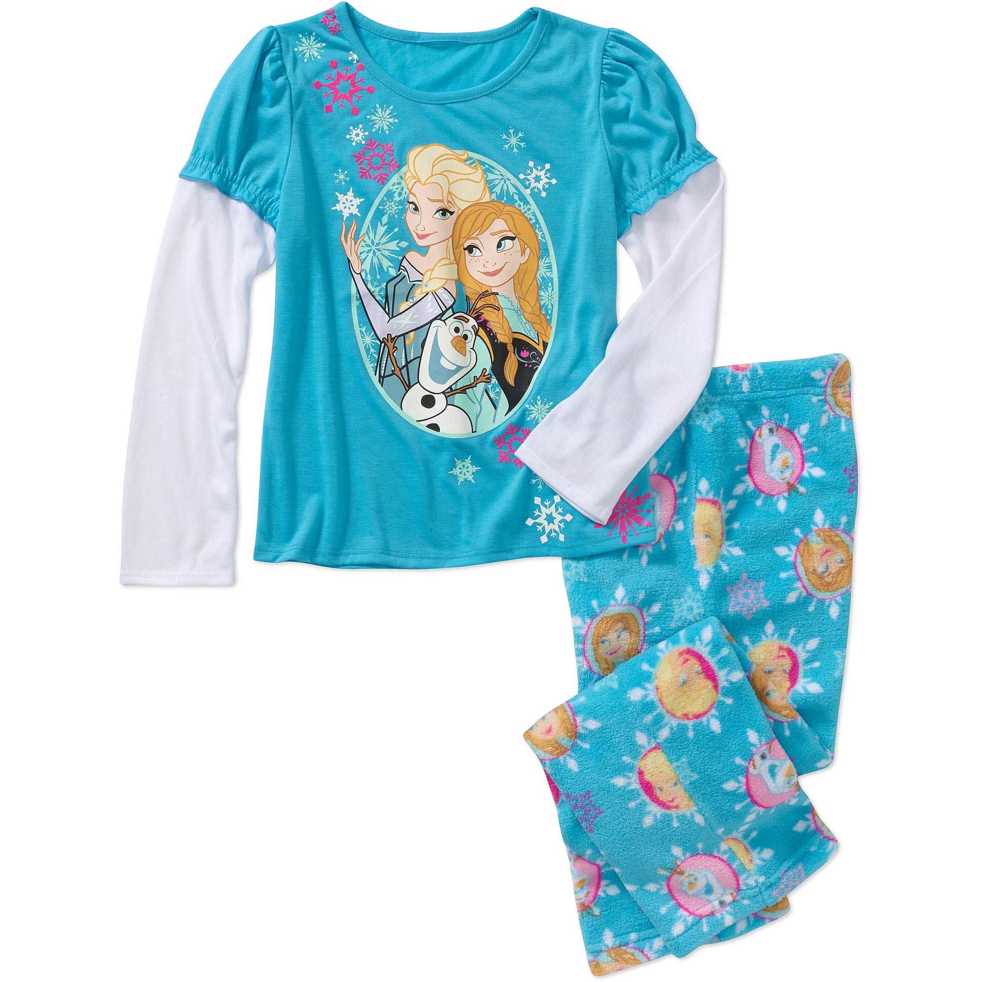 Disney Frozen Anna Elsa And Olaf Mock Layer Jersey Fleece Pajama Set