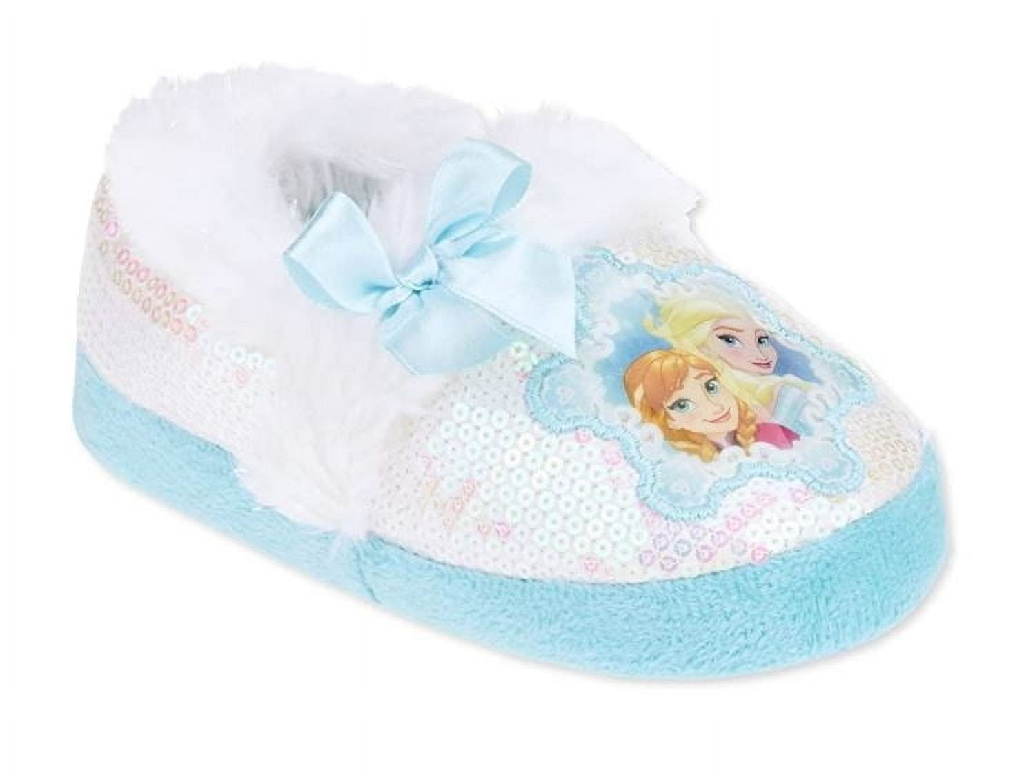 Disney Frozen Anna and Elsa Shimmer Faux Fur Slippers, Size S 5-6 ...