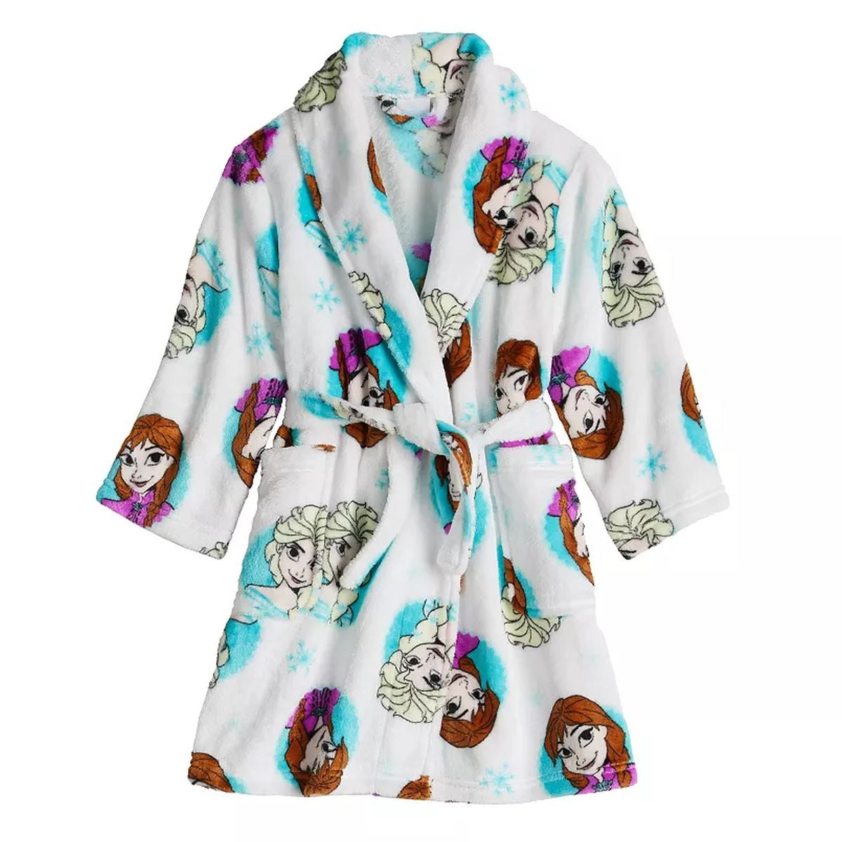 Disney Frozen Anna and Elsa, Snowflakes Plush White Minky Bathrobe ...