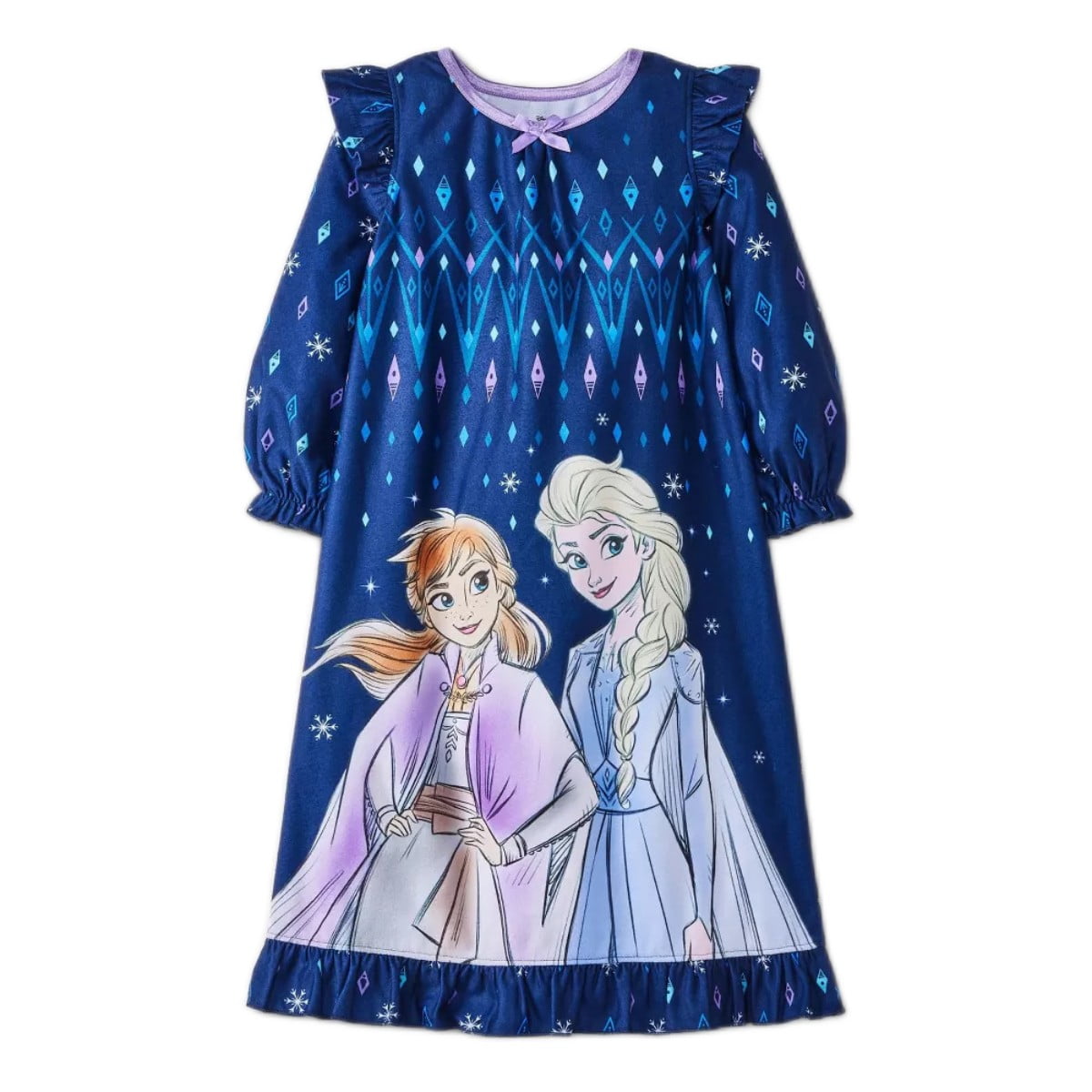 Disney Frozen Anna and Elsa Toddler Girl's Navy Blue Flannel Nightgown ...