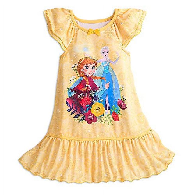 Disney Frozen Anna and Elsa Yellow Floral Nightgown for Girls Size 7/8 ...