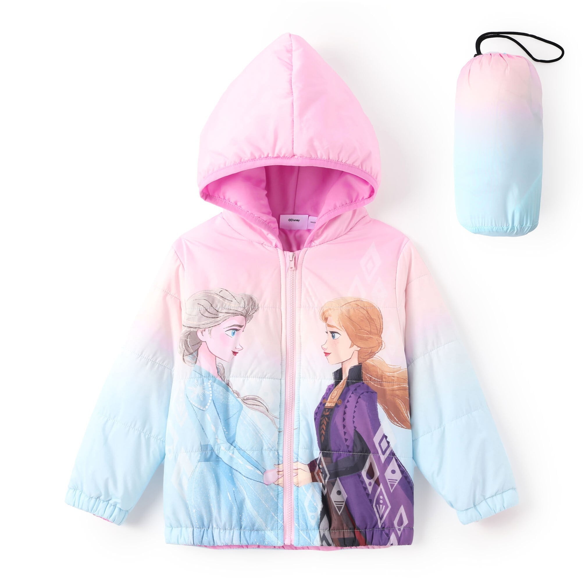Disney Frozen Elsa Anna Girls Puffer Jackets Graphic Winter Hoodie Plus ...