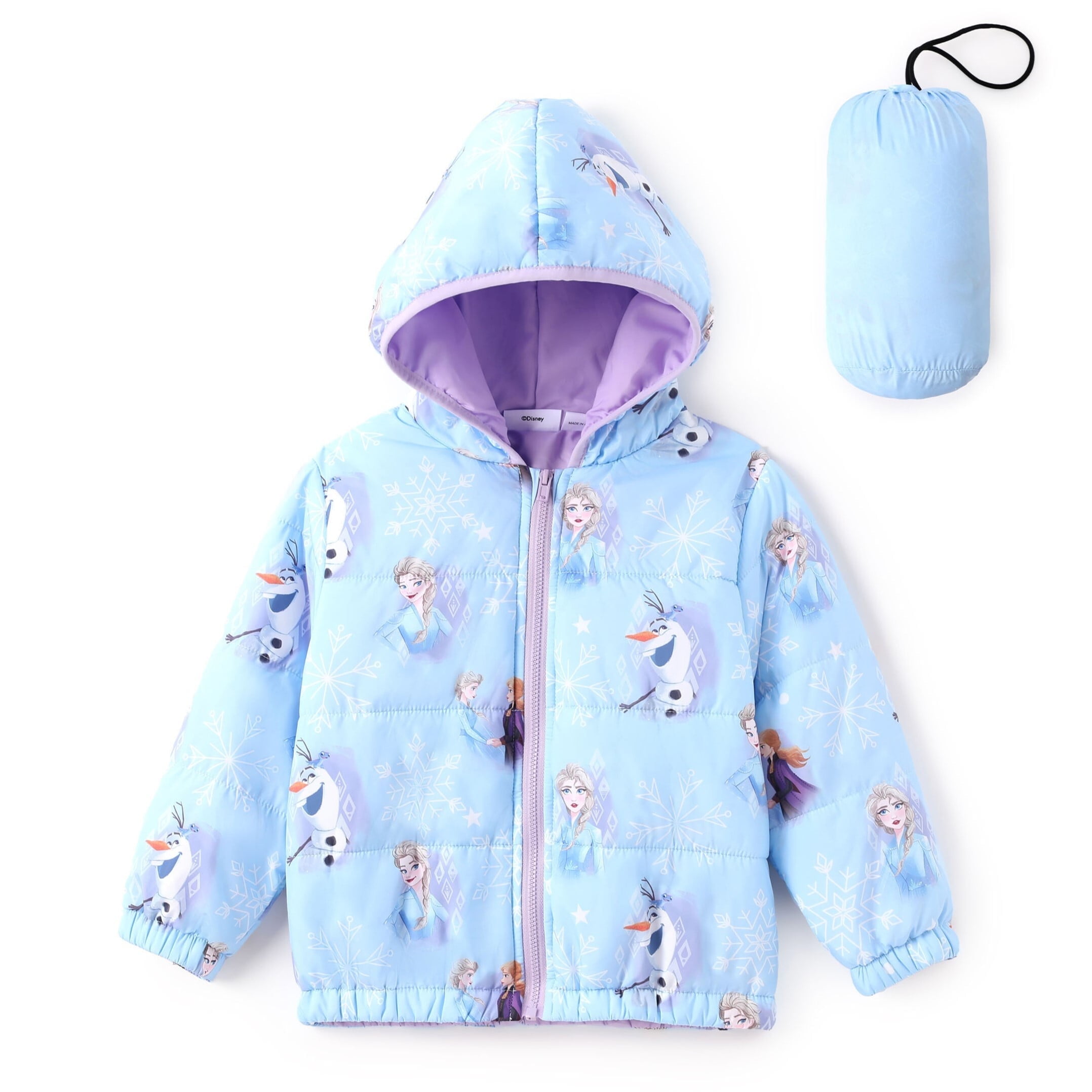 Disney Frozen Elsa Anna Girls Puffer Jackets Graphic Winter Hoodie Plus ...
