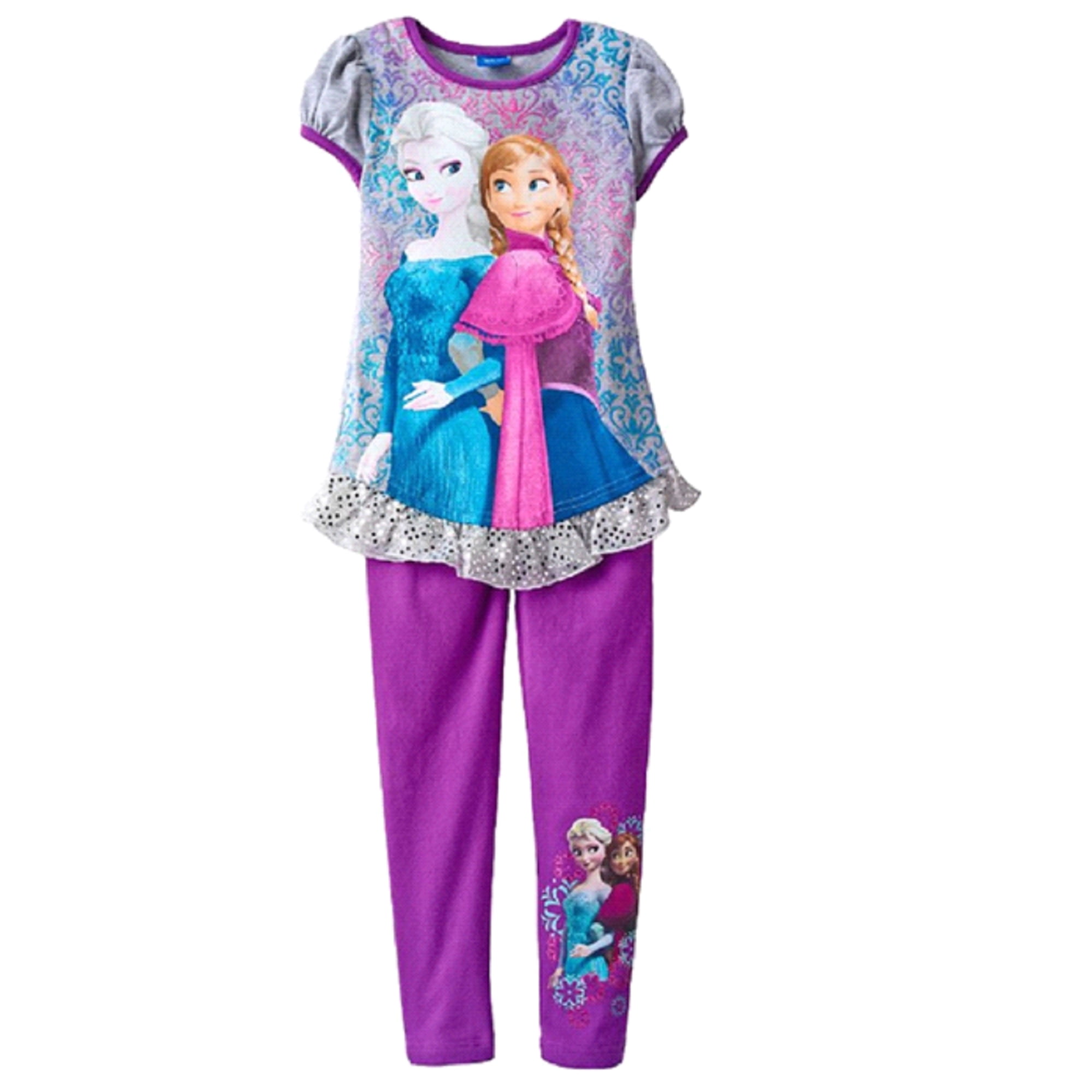 Disney Frozen Elsa & Anna Little Girls Short Sleeve Top with Ruffle and ...