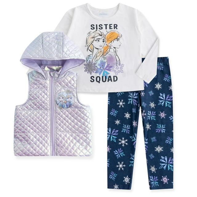 Disney Frozen Elsa Anna Long Sleeve Shirt Vest and Legging Pants Set ...