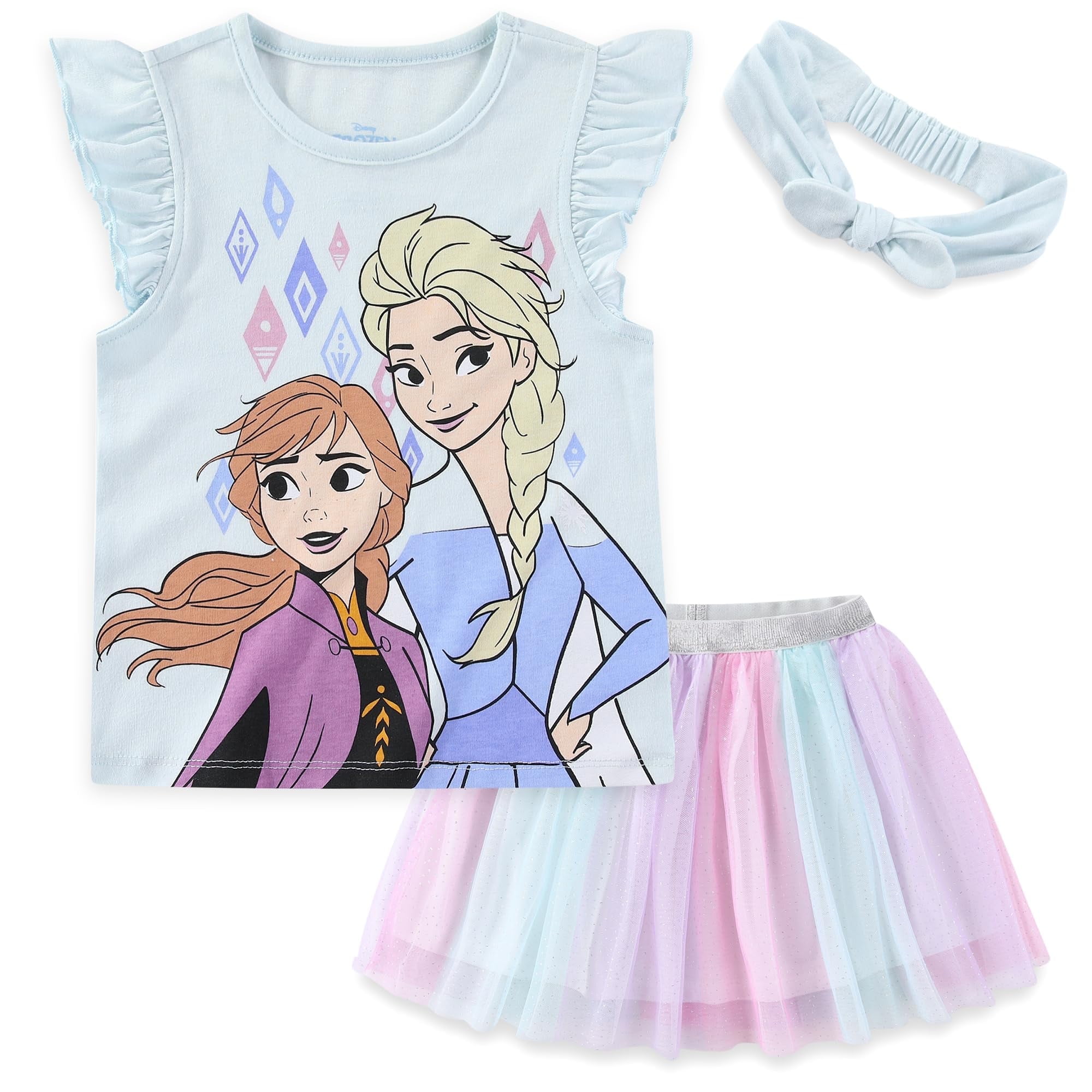 Disney Frozen Elsa and Anna Short Sleeve Shirt and Tulle Tutu Skirt ...