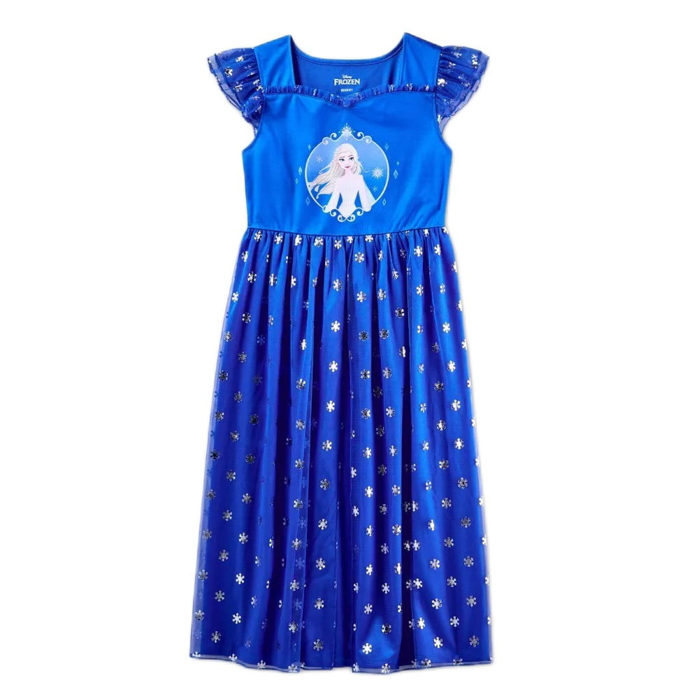 Disney Frozen Elsa Girl's Blue Shimmery Snowflake Satinet Tulle ...