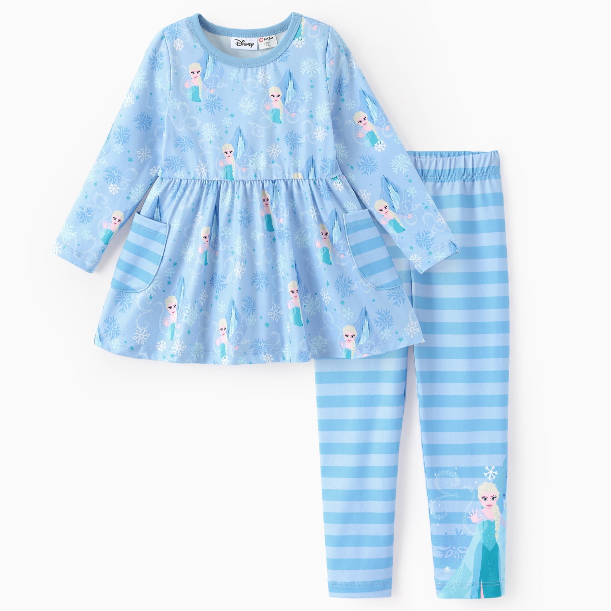 Disney Frozen Elsa Girls Outfits Set Graphic Tee Dress with Pocket and ...
