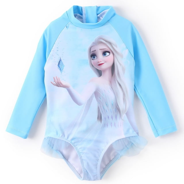 Disney Frozen Elsa Girls Rash Guards, Long Sleeves, Kids Character ...