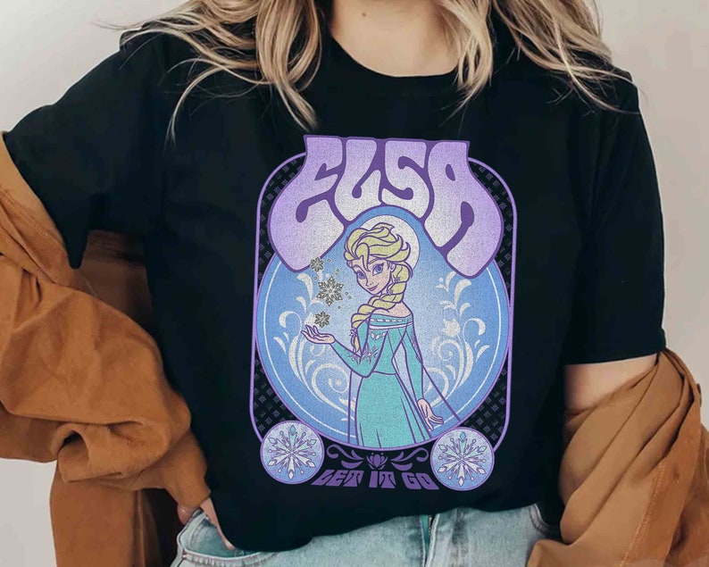 Disney Frozen Elsa Let It Go Seventies Retro Poster T-Shirt, Anna ...