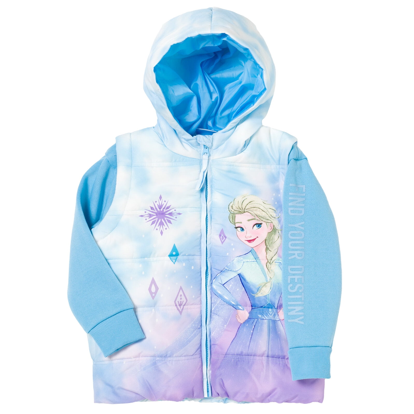 Disney Frozen Elsa Little Girls Zip Up Vest 2fer Jacket Toddler to Big ...