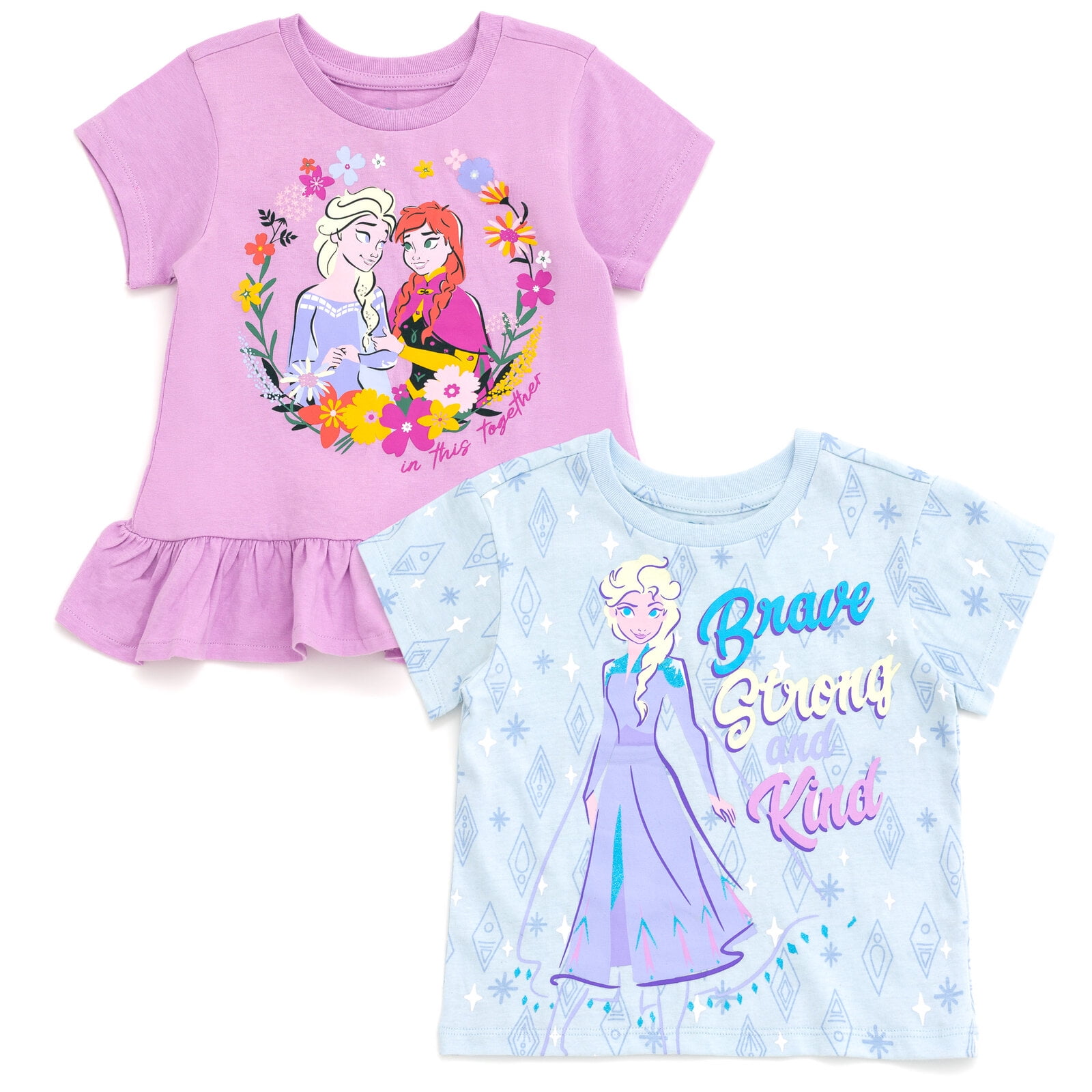 Disney Frozen Elsa Princess Anna 2 Pack Peplum T-Shirts Toddler to Big ...
