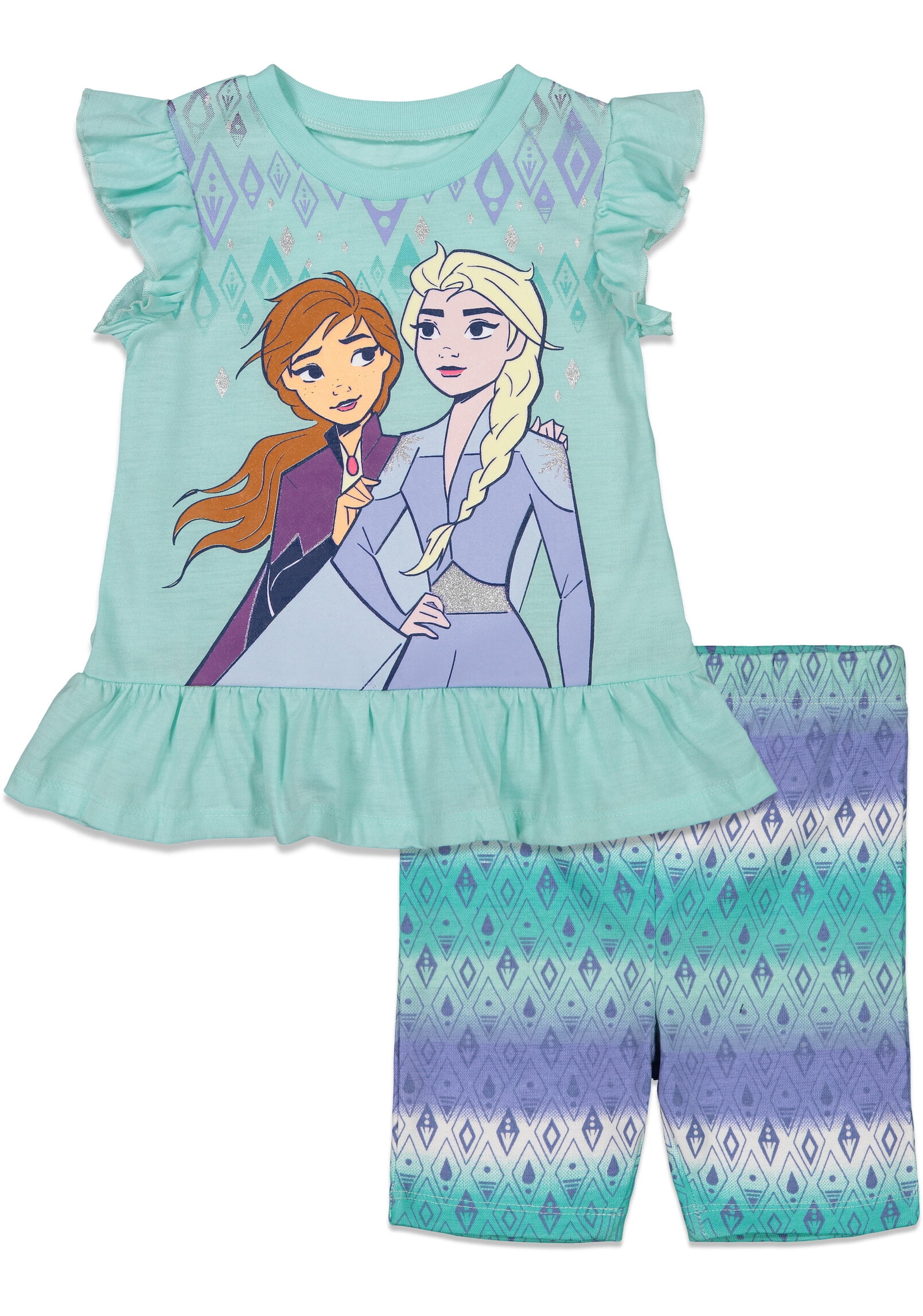 Disney Frozen Elsa Princess Anna Little Girls Peplum T-Shirt and Shorts ...