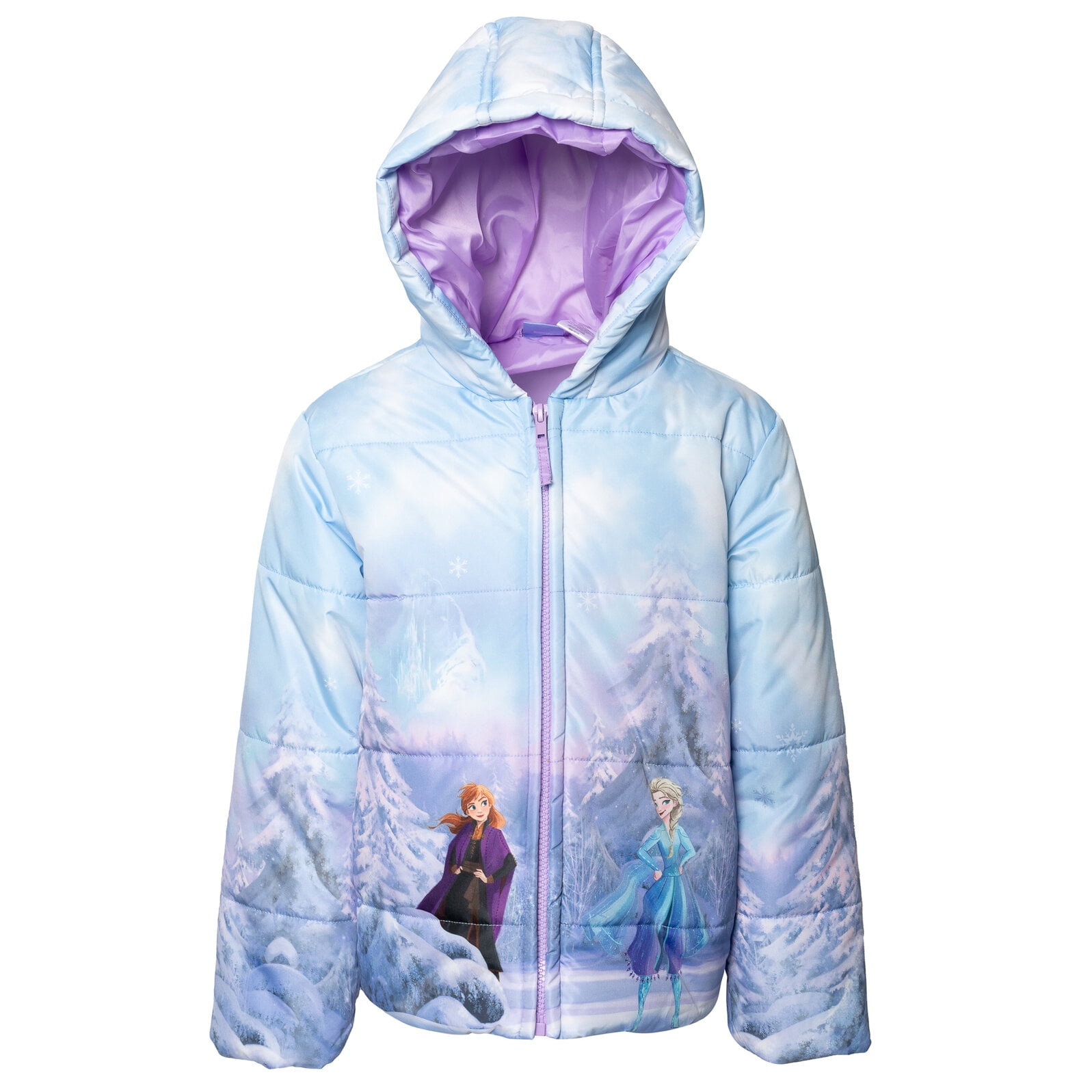 Disney Frozen Elsa Princess Anna Olaf Little Girls Zip Up Puffer Jacket Toddler to Little Kid ...