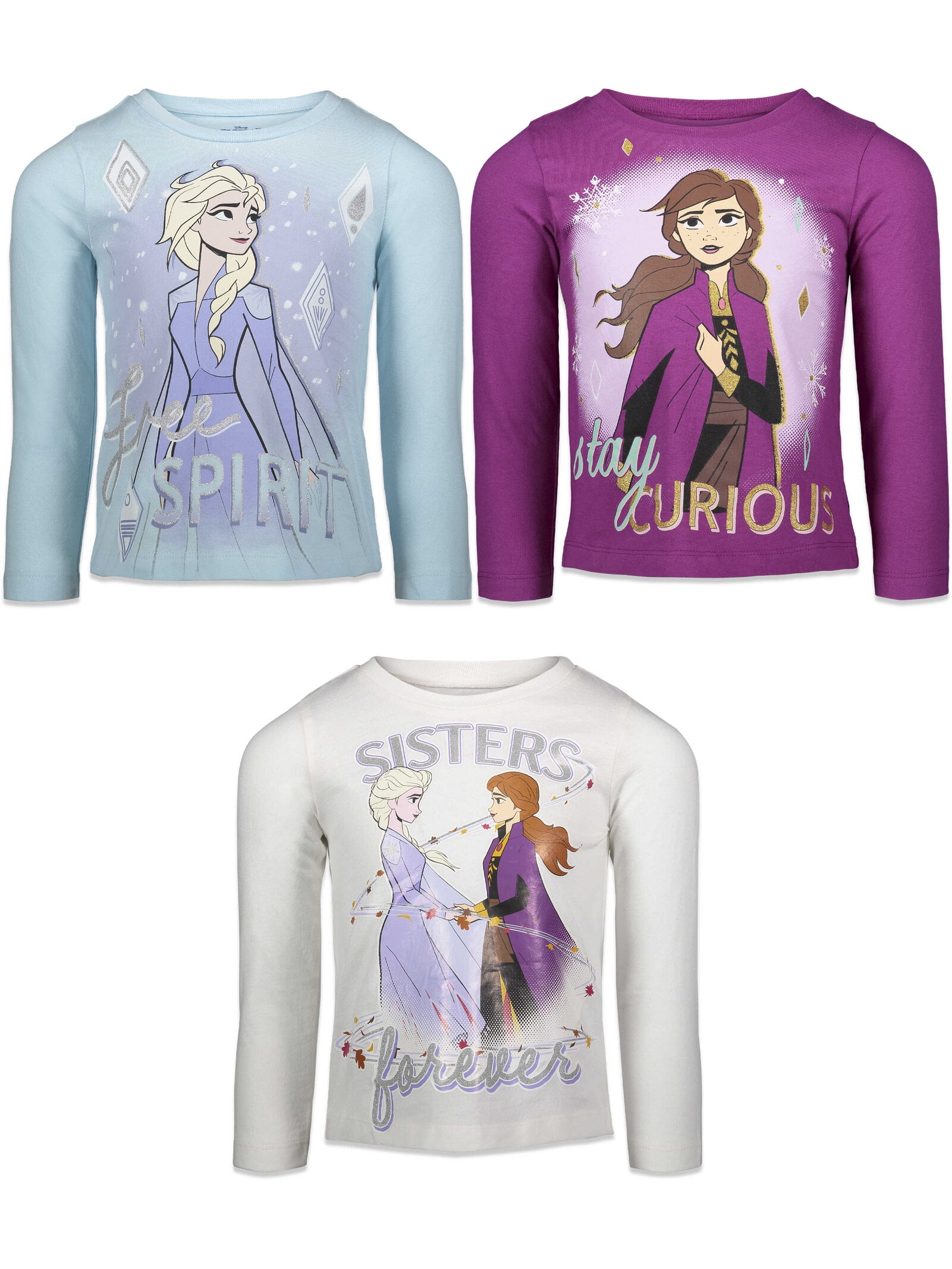Disney Frozen Elsa & Anna Toddler Girls 3 Pack Long Sleeve T-Shirts ...