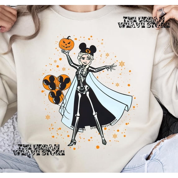 Disney Frozen Elsa Princess Skeleton Halloween Shirt Balloon Pumpkin T ...
