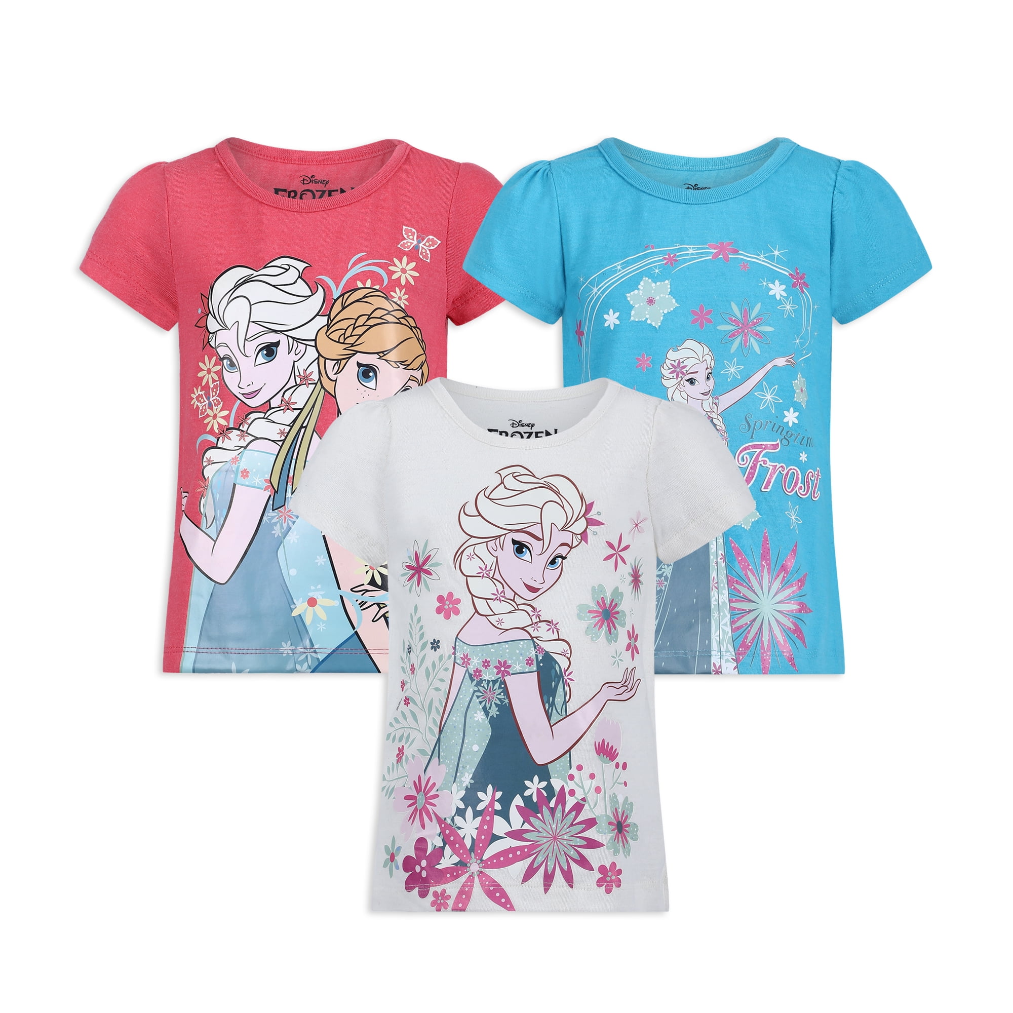 Disney Frozen, Girls Short Sleeve T-Shirts, 3 Pack, Elsa Anna Glitter ...
