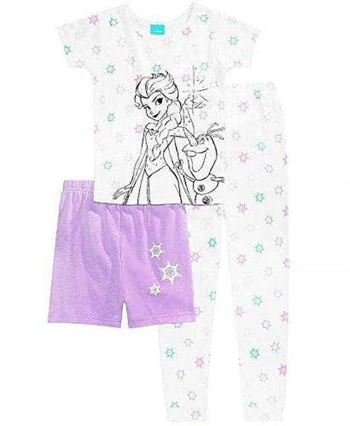 Disney Frozen Elsa and Olaf 3-Piece Cotton Snowflake Pajama Set, Size 8 ...