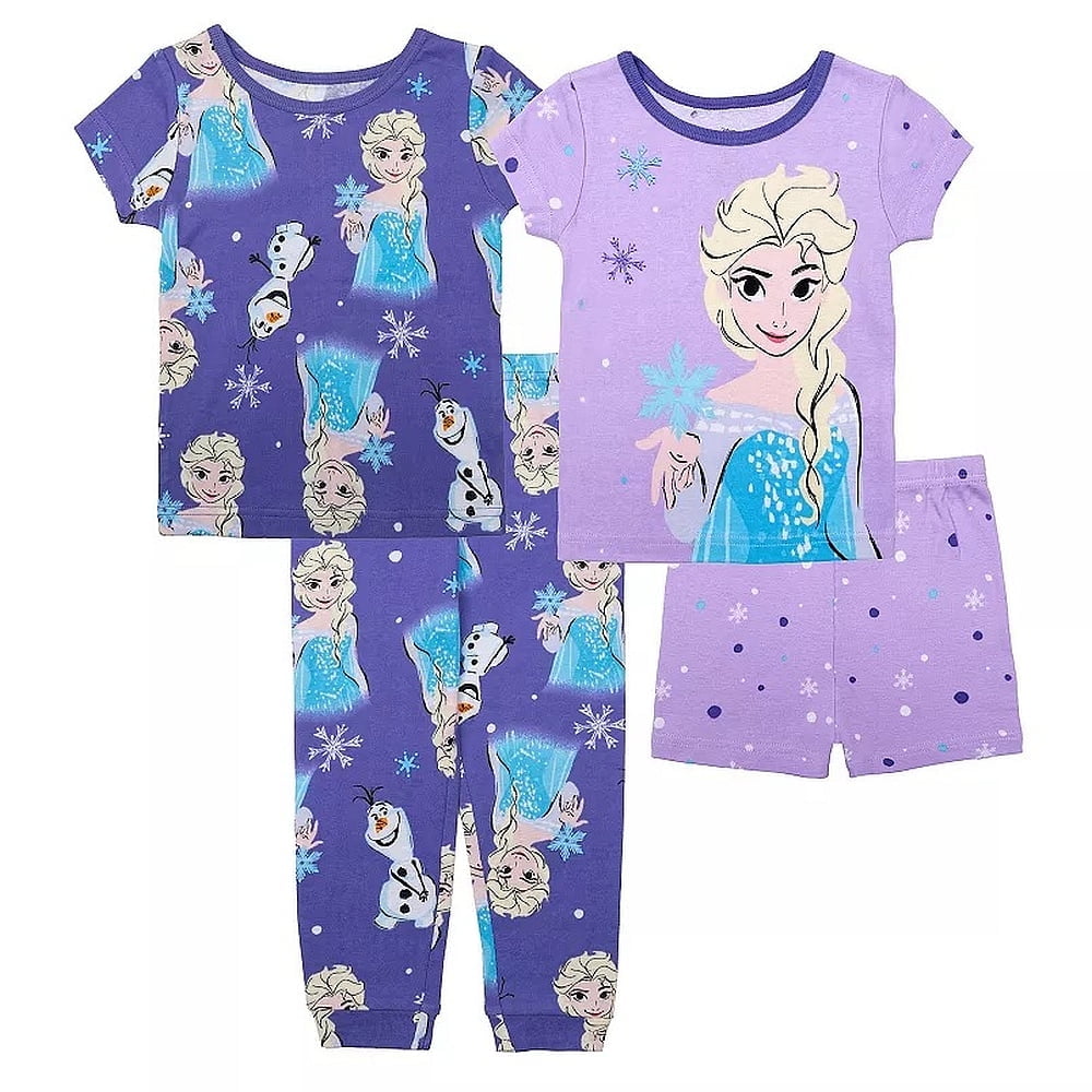 Disney Frozen Elsa and Olaf Toddler Girl's 4-Piece Cotton Pajama Set ...