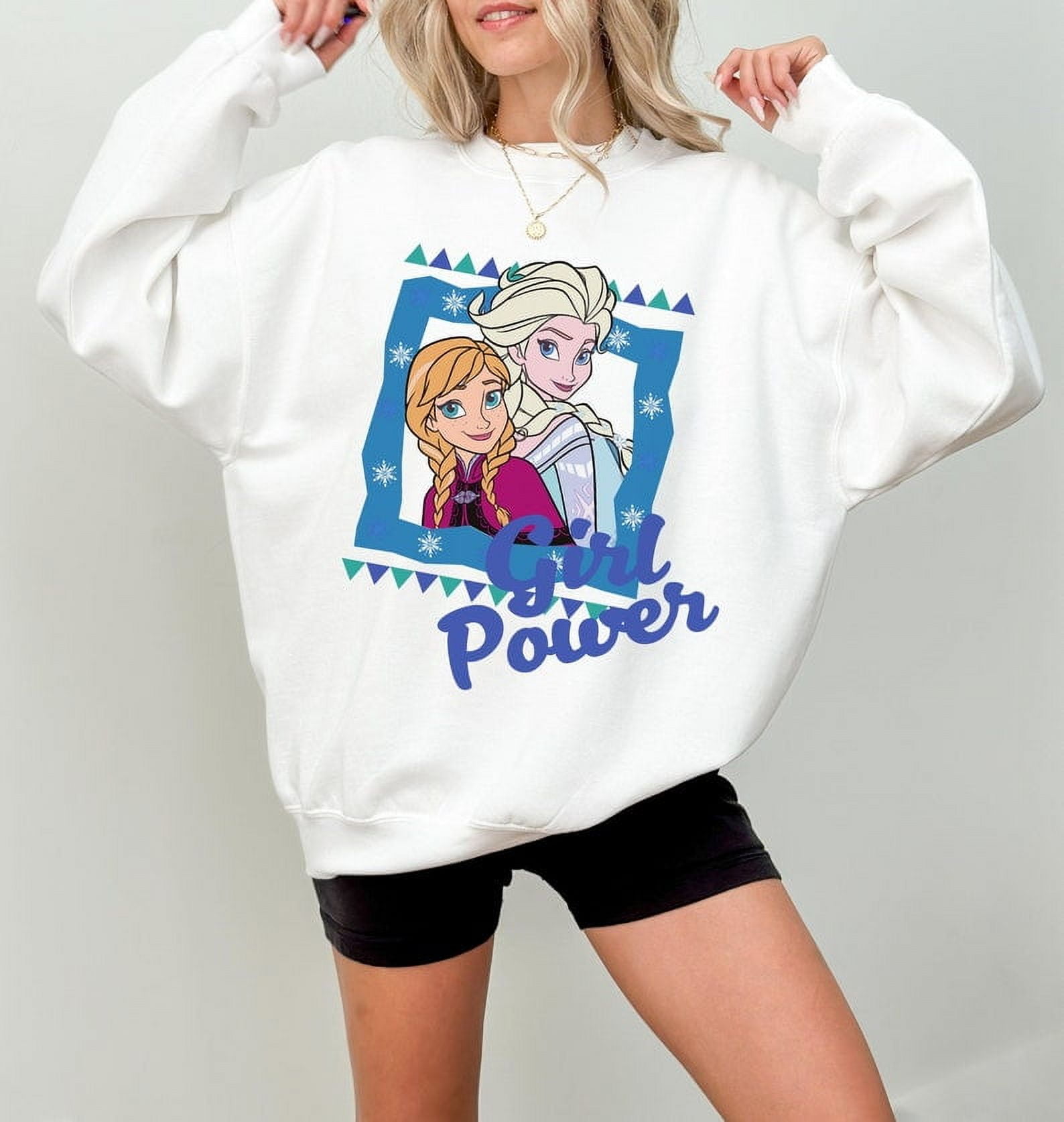 Disney Frozen Girl Power Princess Anna & Elsa Cute Portrait Sweater ...
