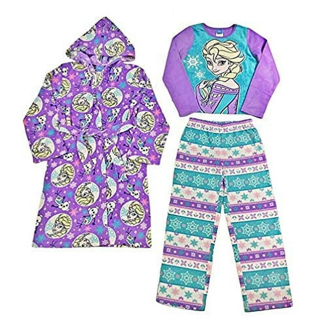 Disney Frozen Girl's 3-Piece Fleece Pajama Set With Robe, Size 6 ...