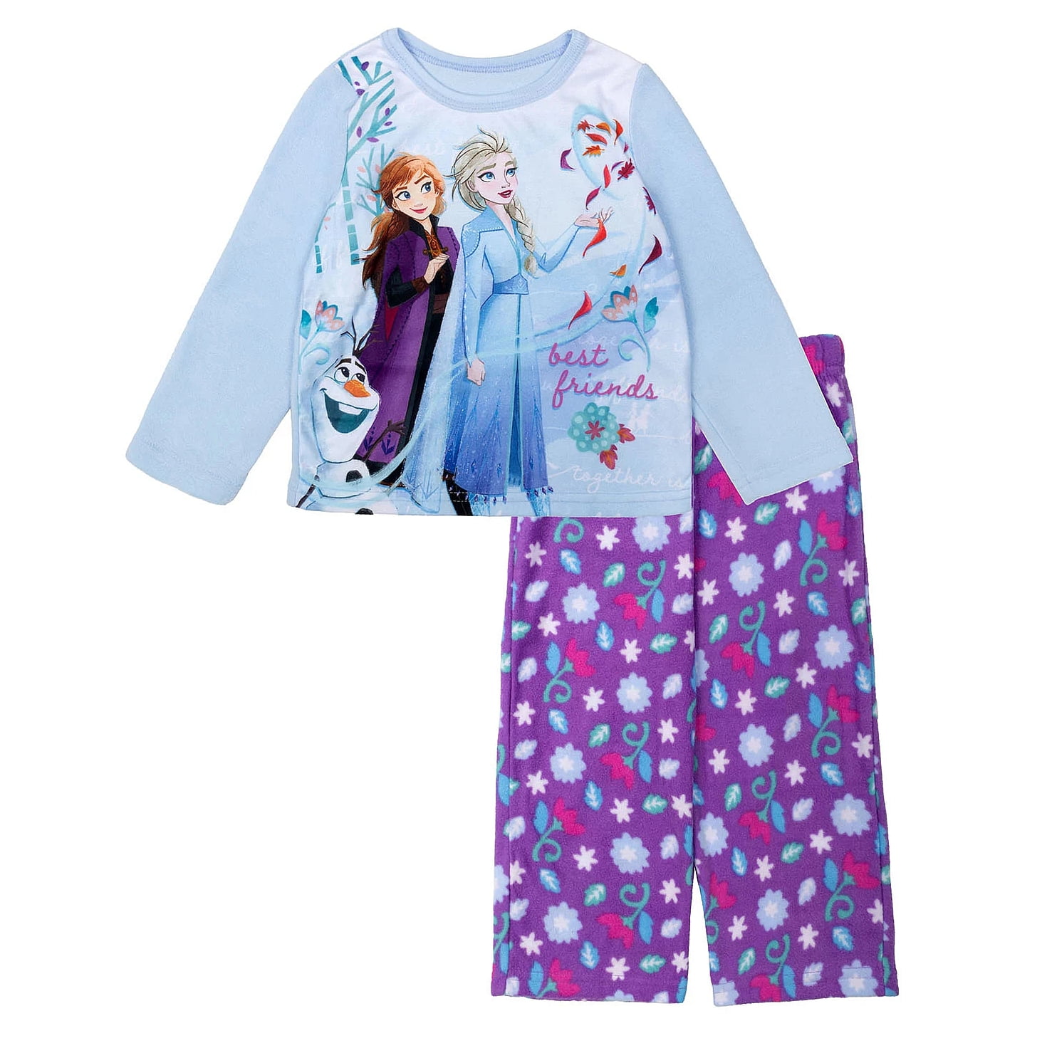 Disney Frozen Girl's Anna, Elsa and Olaf Best Friends Fleece Pajama Set ...