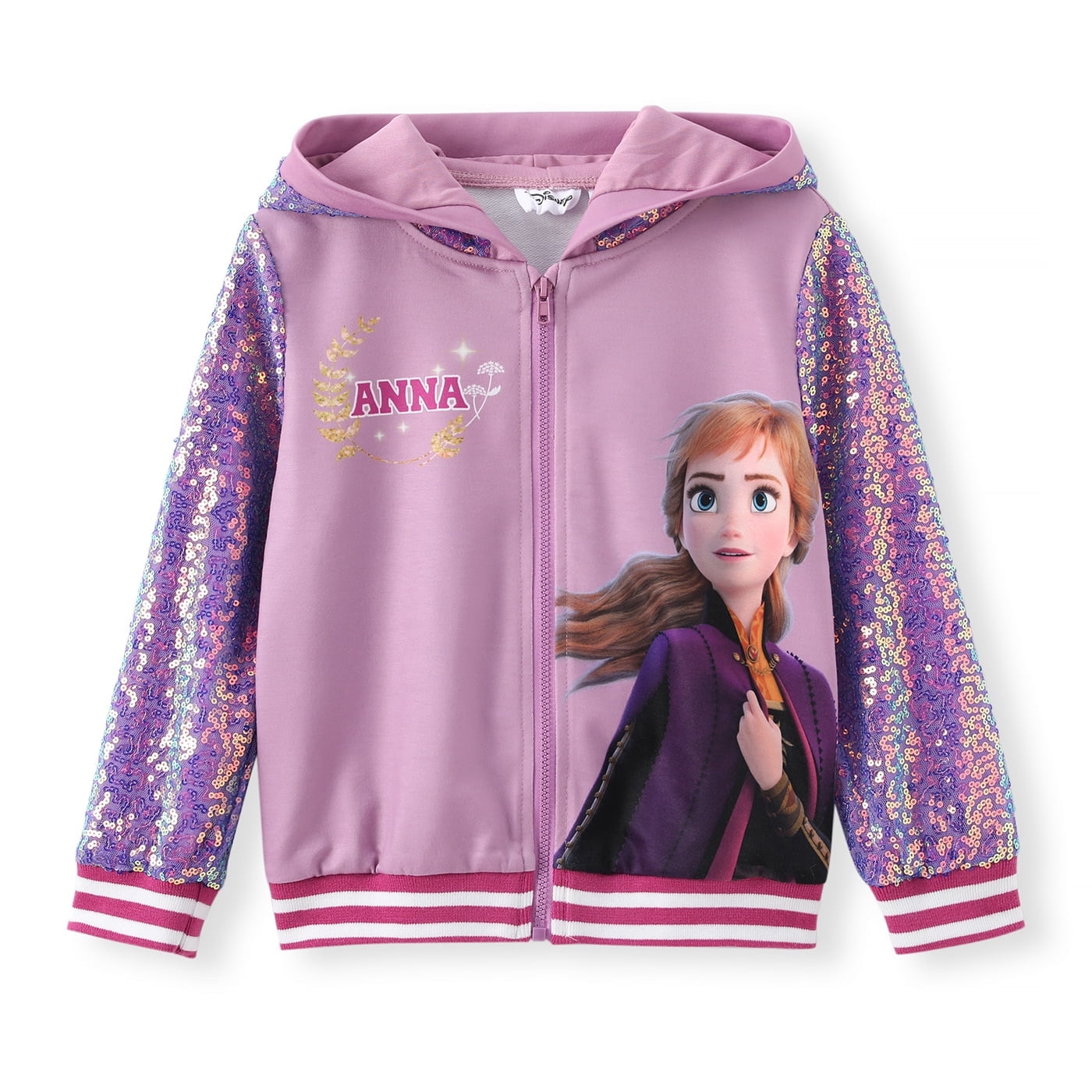 Disney Frozen Girls Bomber Jackets Anna Character Graphic Sequin Hooded ...