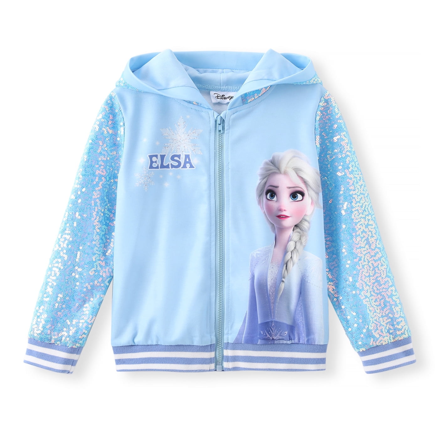 Disney Frozen Girls Bomber Jackets Elsa Character Graphic Sequin Hooded ...
