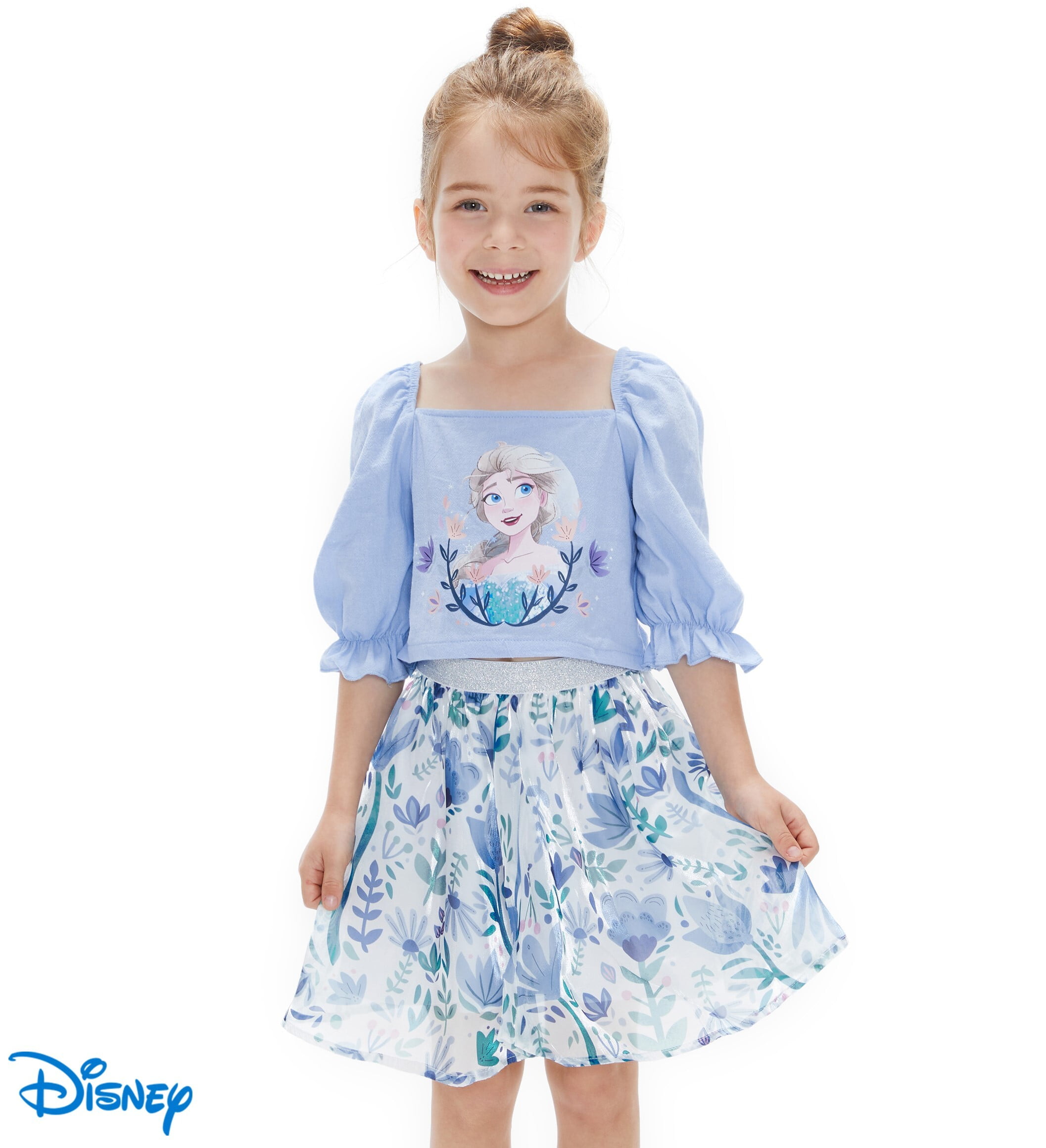 Disney Frozen Girls Dresses Sets Elsa Graphic Puff Sleeves Tee and ...