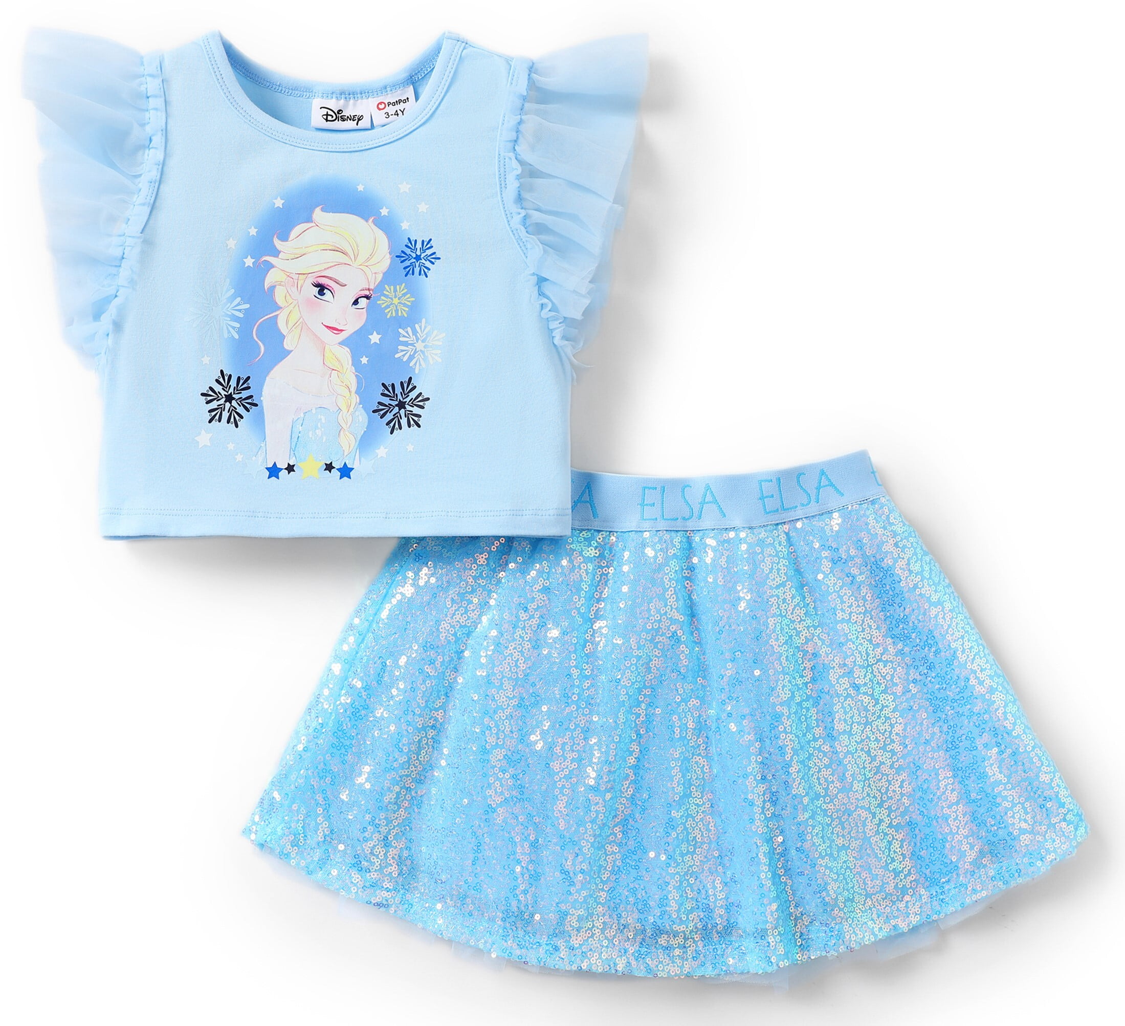 Disney Frozen Girls Dresses Sets Elsa Graphic Tee Ruffled Top with Mesh ...